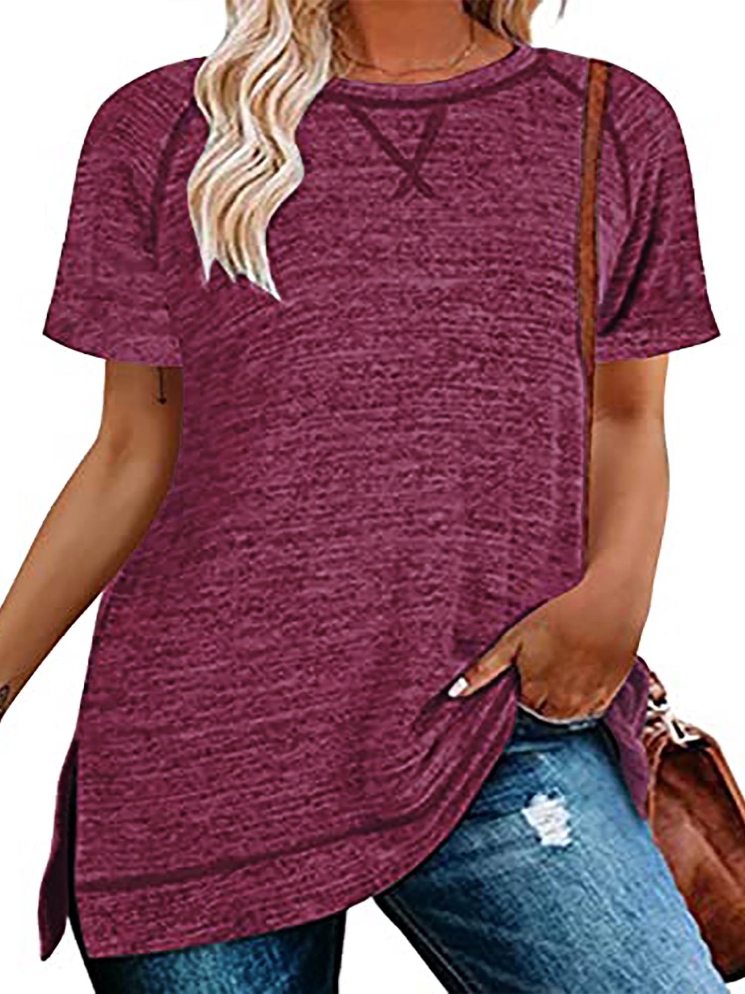 LANREMON Women Shirts Summer Plus Size Short Sleeve Tops Casual Loose ...