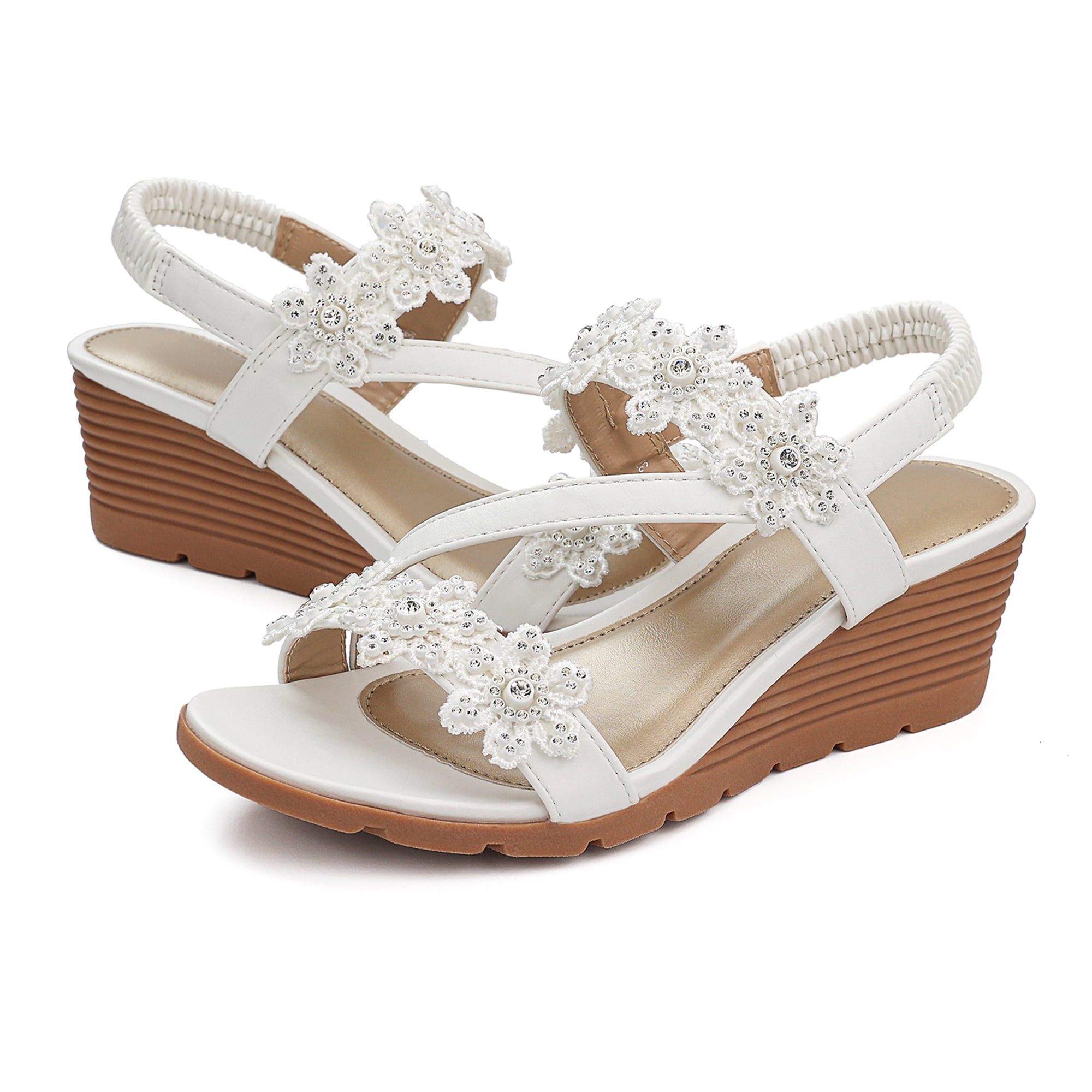 LANREMON Women's Wedge Sandals, Elastic Strap, Open Toe, Summer ...