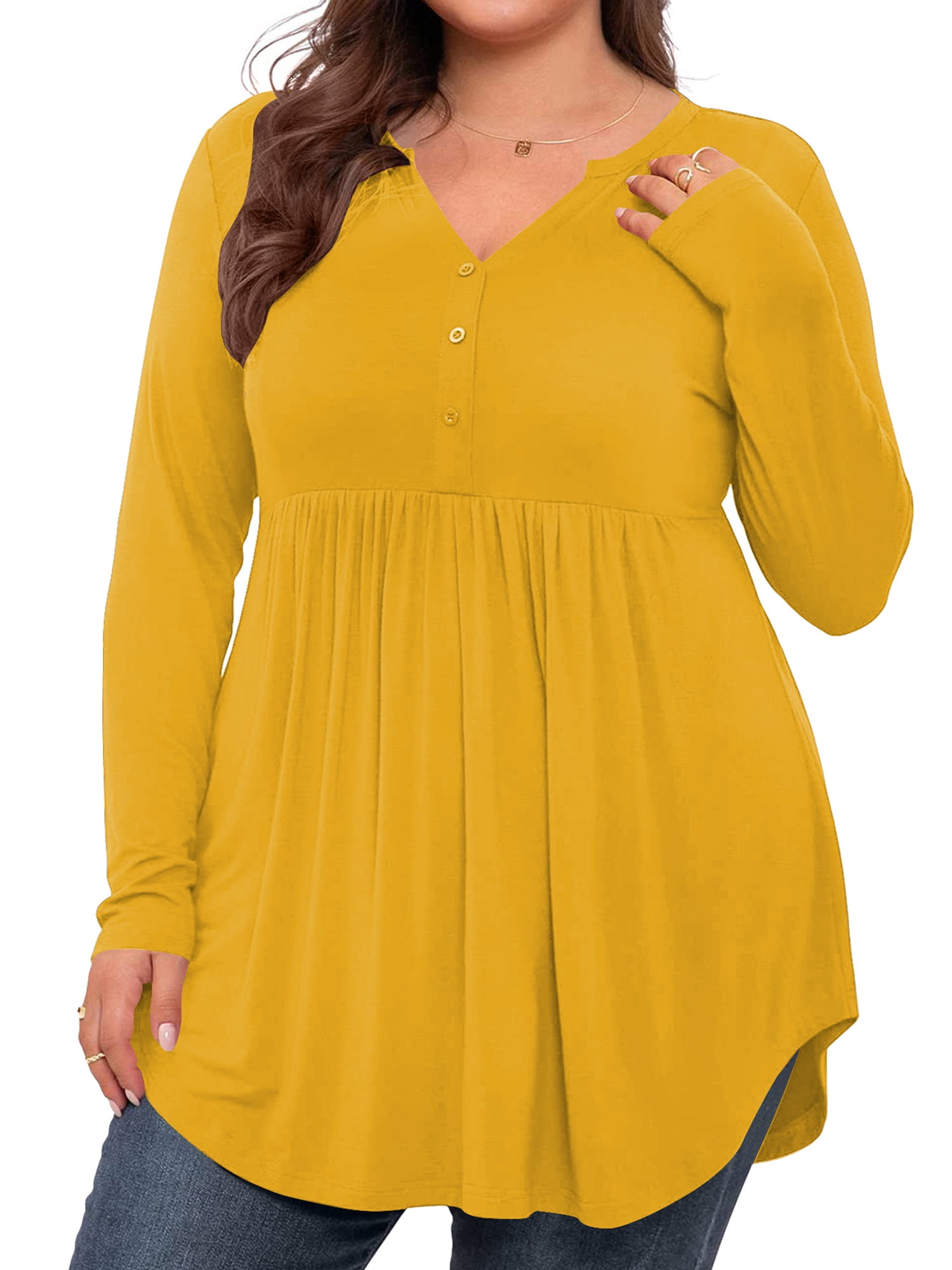 LANREMON Women's Plus Size Henley Shirts V Neck Button Tunic Tops ...