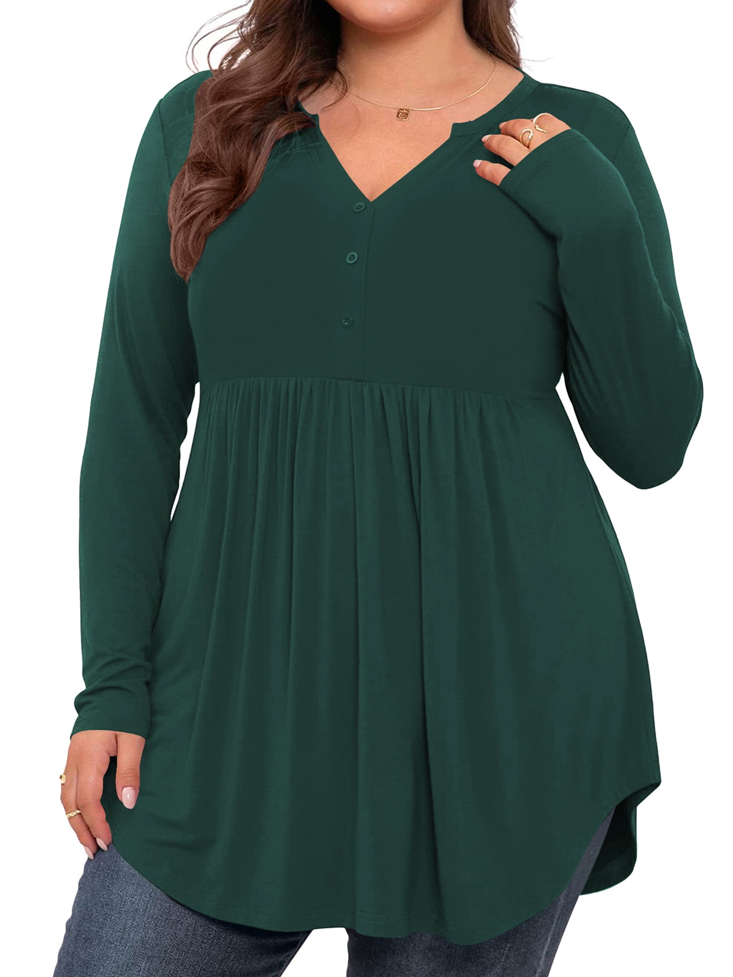 LANREMON Women's Plus Size Henley Shirts V Neck Button Tunic Tops ...