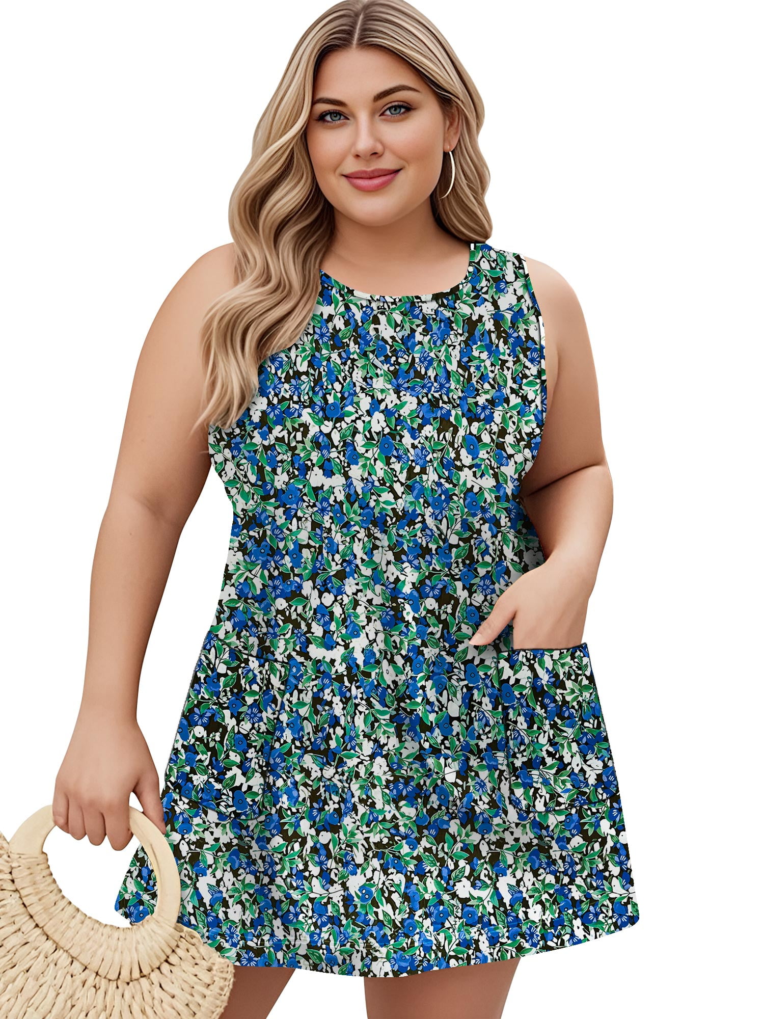 LANREMON Womens Dress Plus Size Summer Dresses Blueleaf Scoop Neck ...
