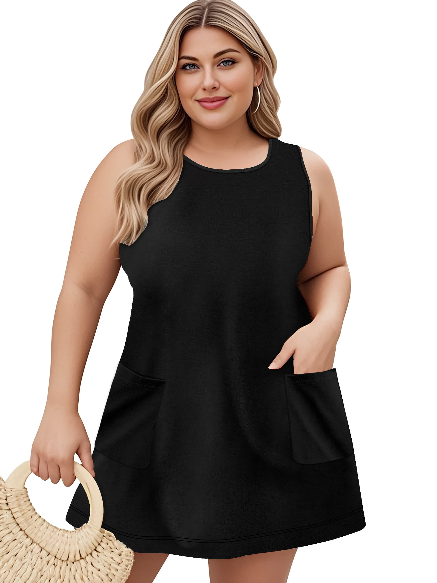 LANREMON Womens Dress Summer Plus Size Sundresses for Women Black Scoop ...