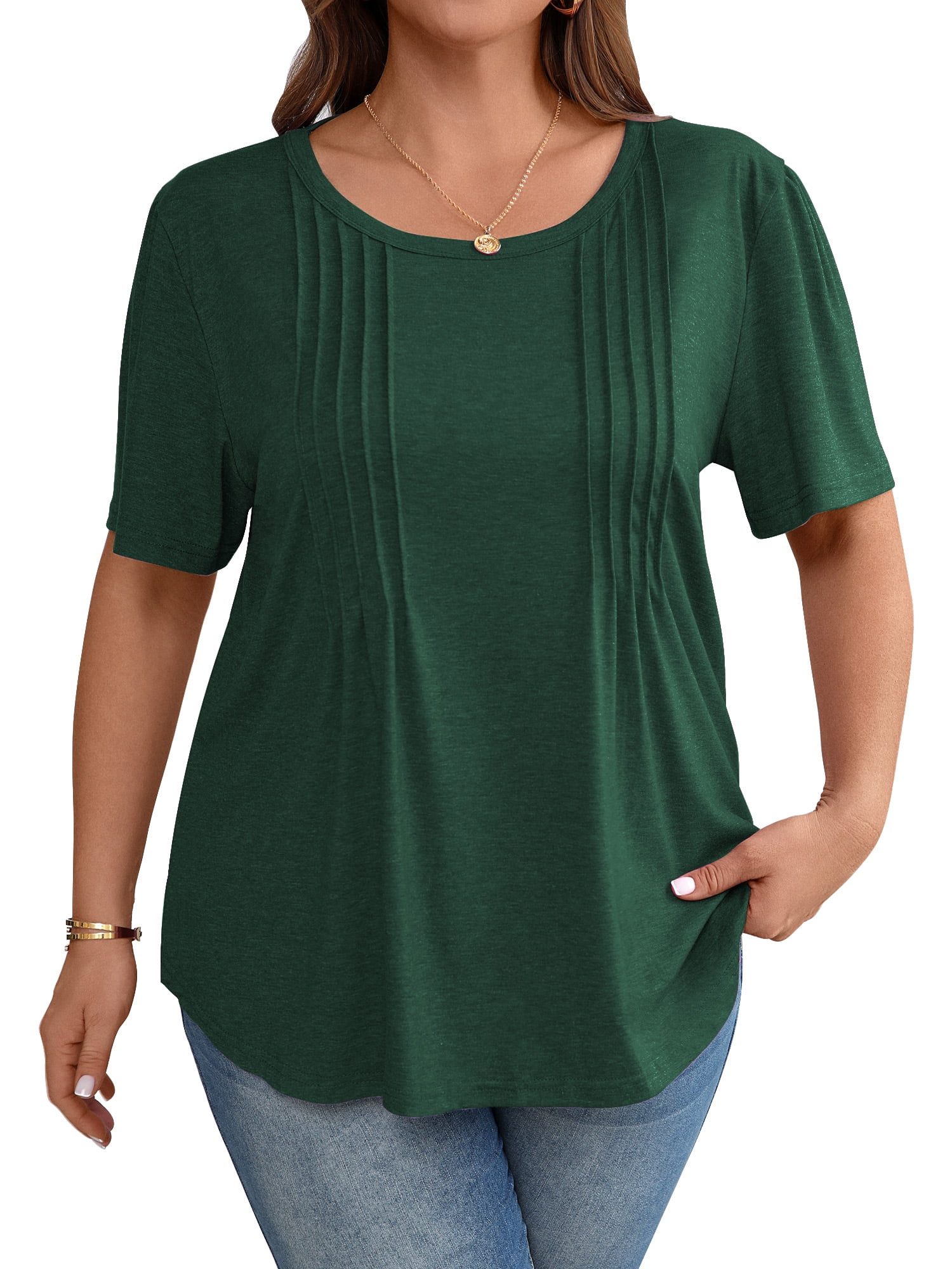 LANREMON Womens Tops Plus Size Short Sleeve Tops Summer Loose Basic ...