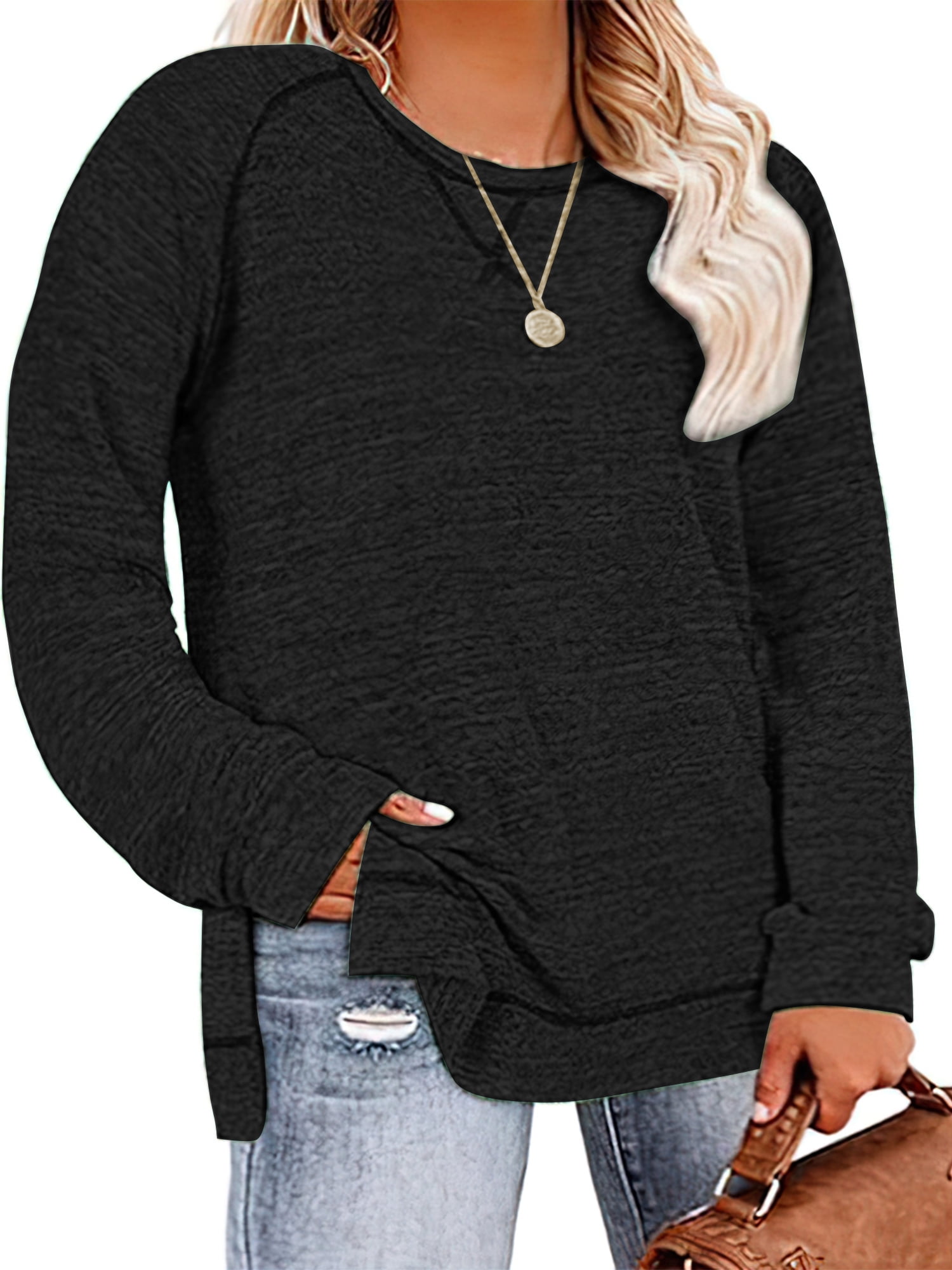 LANREMON Womens plus size tops long sleeve shirts tunic crew neck ...