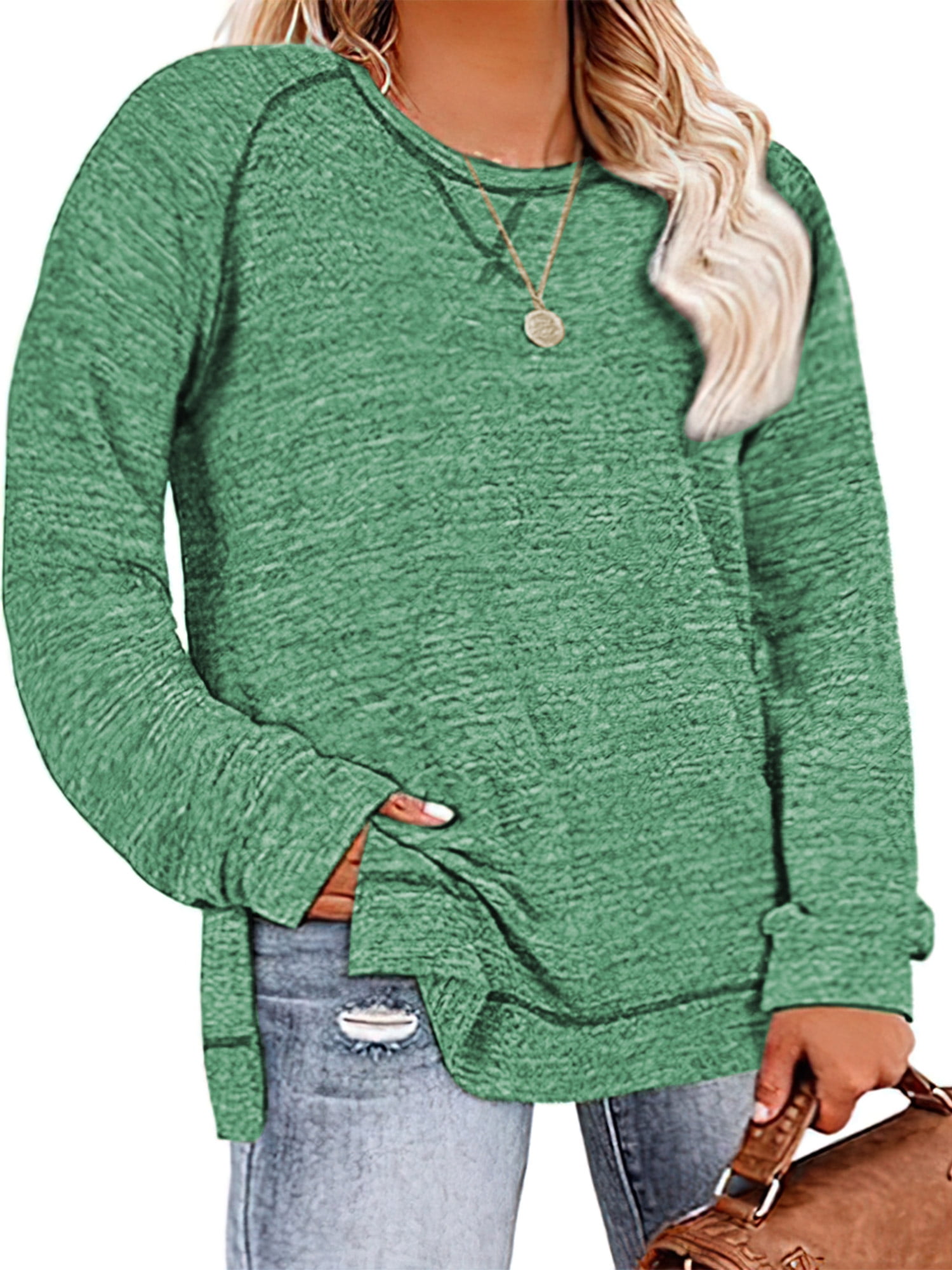 LANREMON Womens long sleeve plus size tops tunic crew neck ...