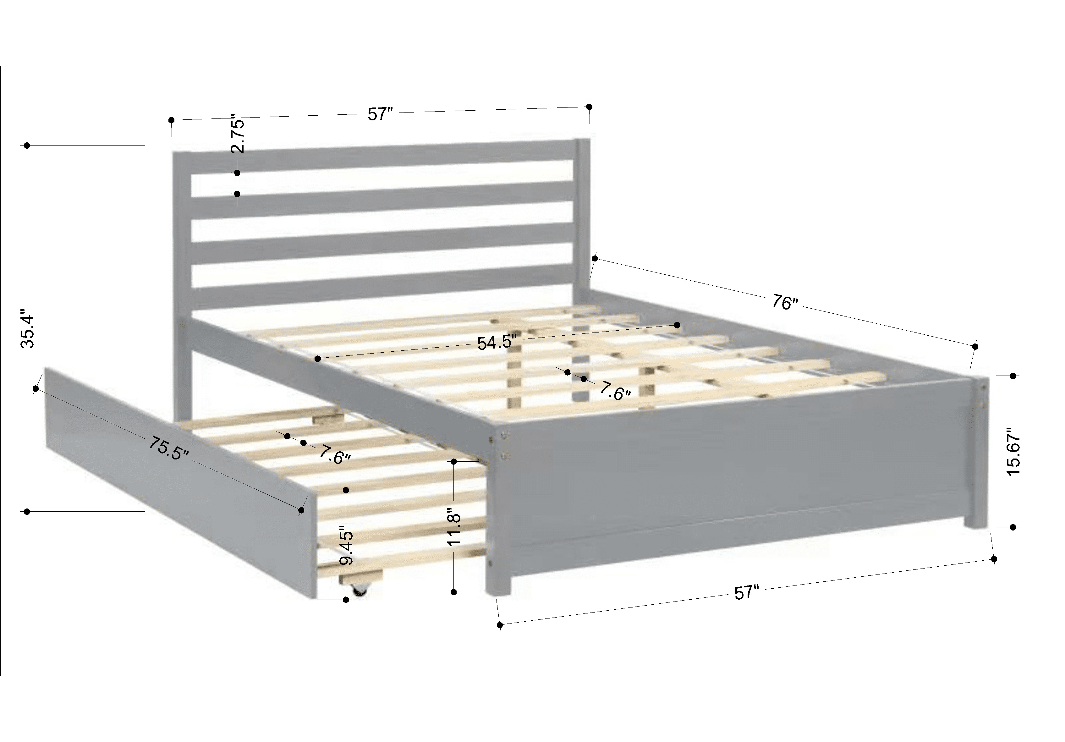 LANTRO JS Full Size Wood Platform Bed Frame with Headboard and Twin ...