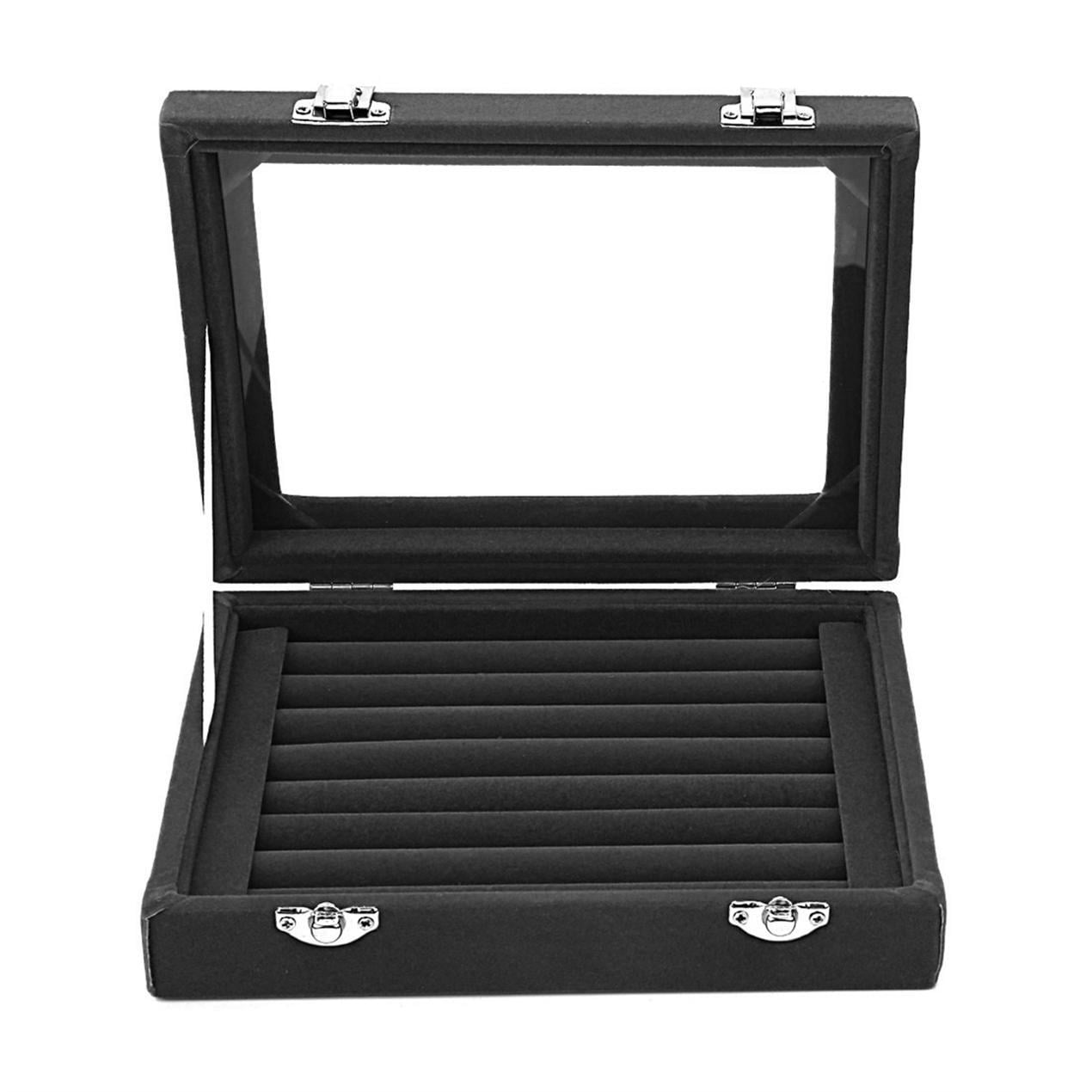 LANTWOO Elegant Rectangular Velvet Jewelry Box with 7 Slots, Black ...