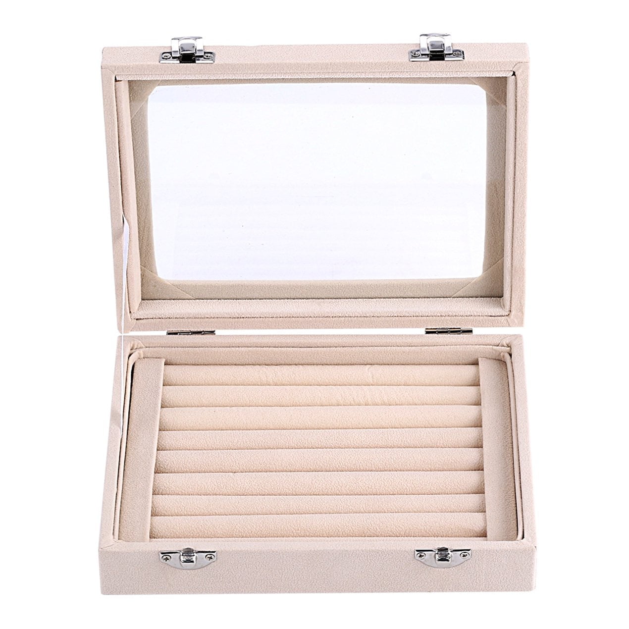 LANTWOO Velvet Glass Jewelry Organizer Box with 7 Slots, Rings Earrings ...