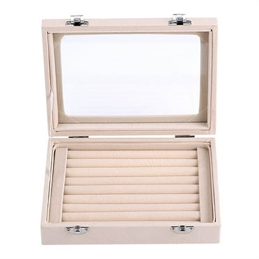 LANTWOO 24 Grid Velvet Glass Jewelry Ring Display Organiser Box Tray ...