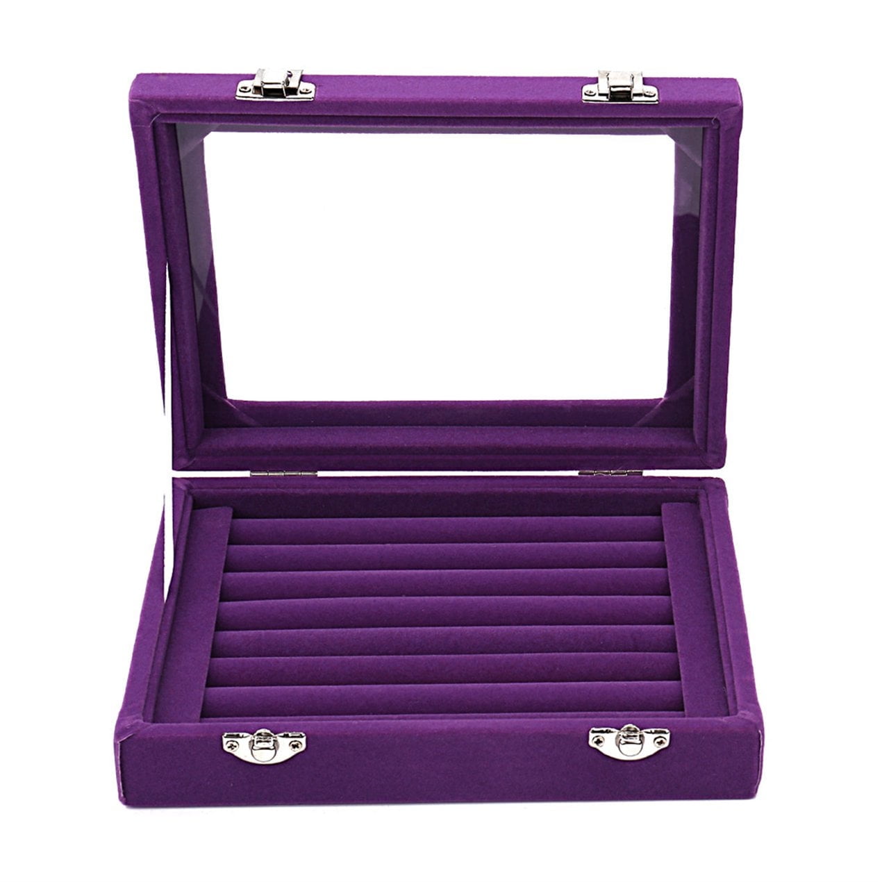 LANTWOO Velvet Glass Ring Organizer Jewelry Display Box 7.87x5.9x1.97 ...