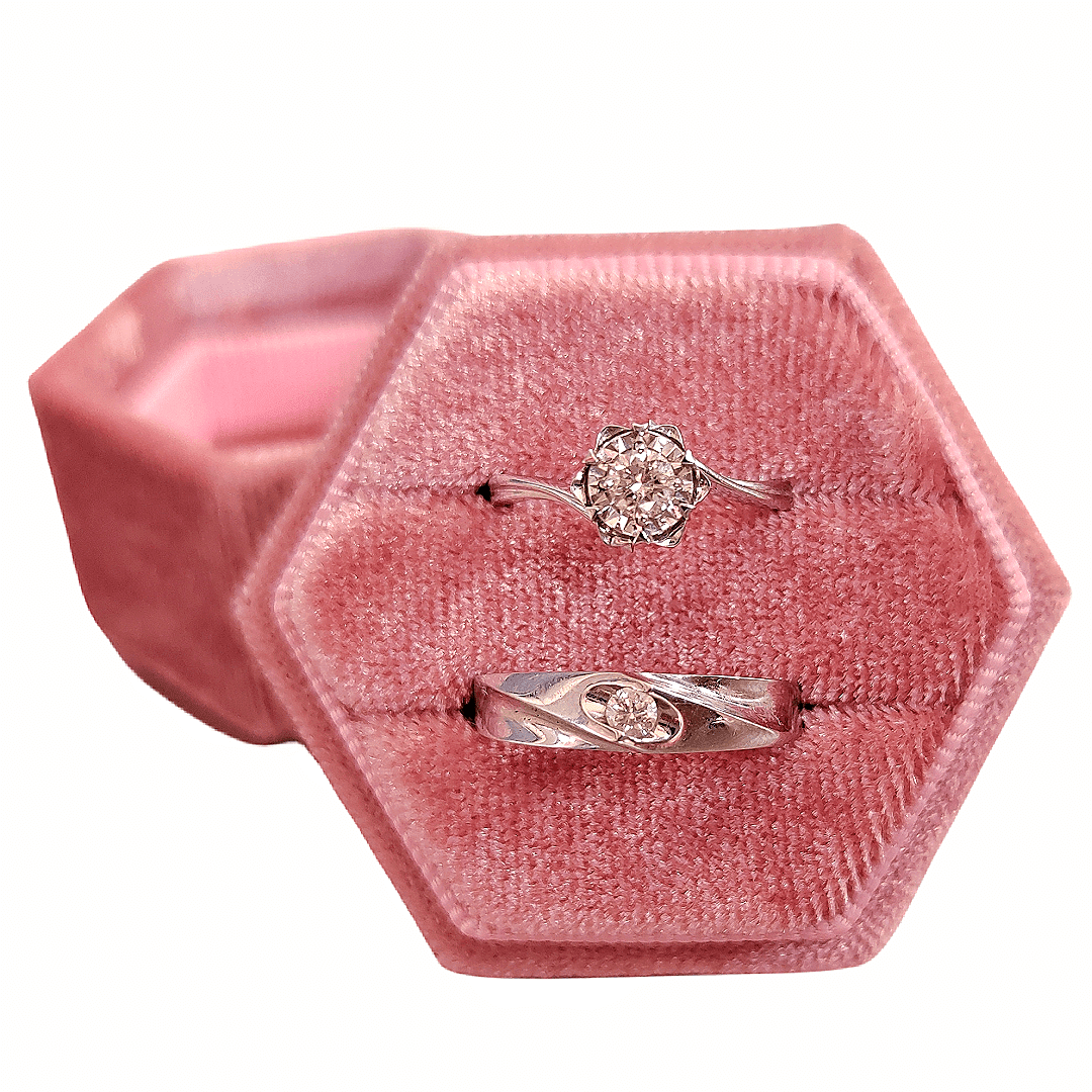 LANTWOO Velvet Ring Box Hexagon, Premium Gorgeous Vintage Double Ring ...