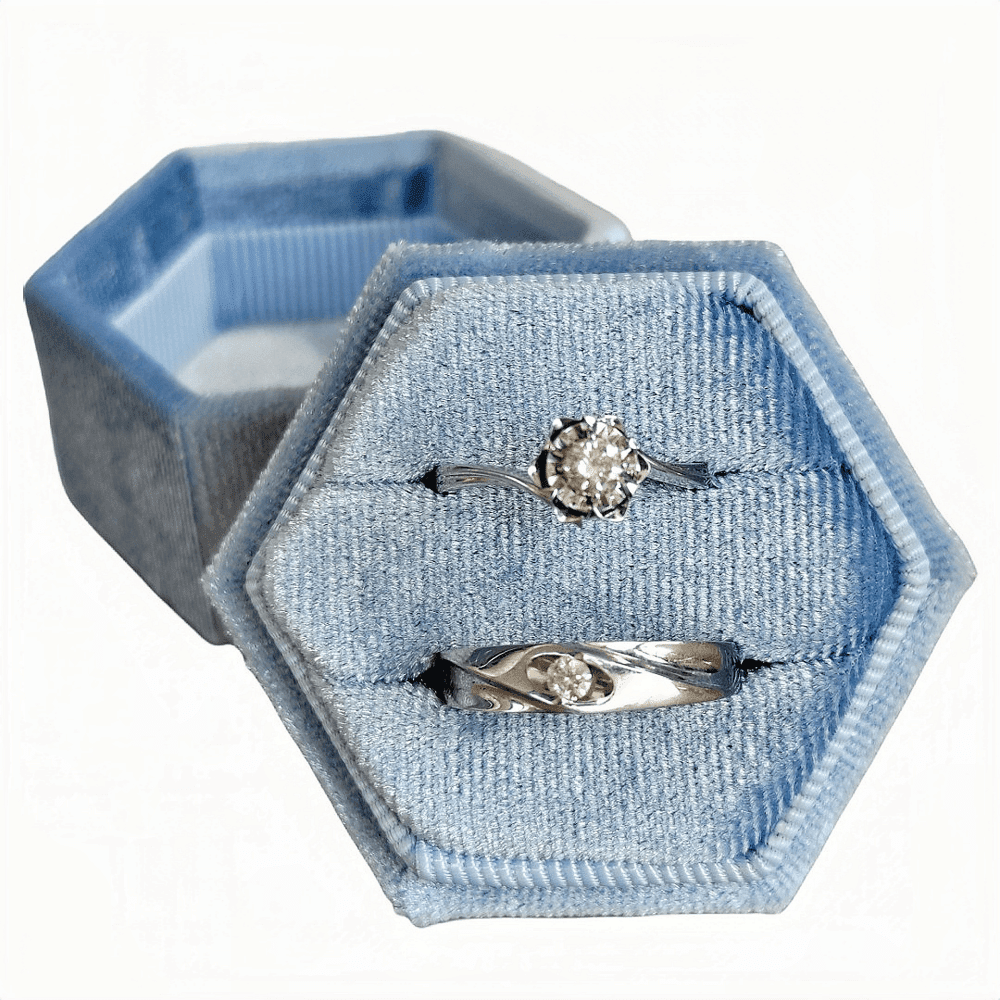 LANTWOO Velvet Ring Box Hexagon, Premium Gorgeous Vintage Double Ring ...
