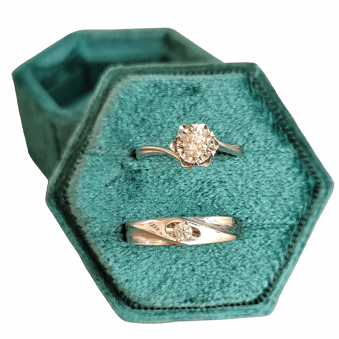 LANTWOO Velvet Ring Box Hexagon, Premium Gorgeous Vintage Double Ring ...