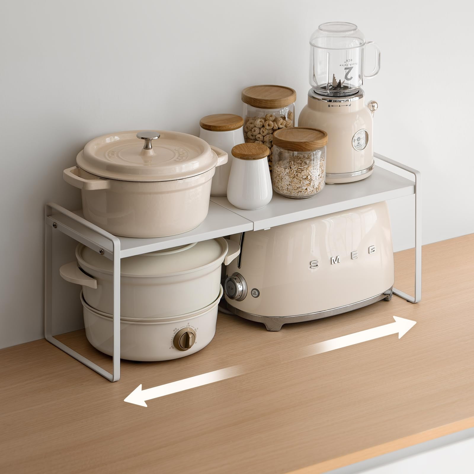 LANZYLO Adjustable Expandable Stackable Cabinet Shelf Rack, Countertop ...