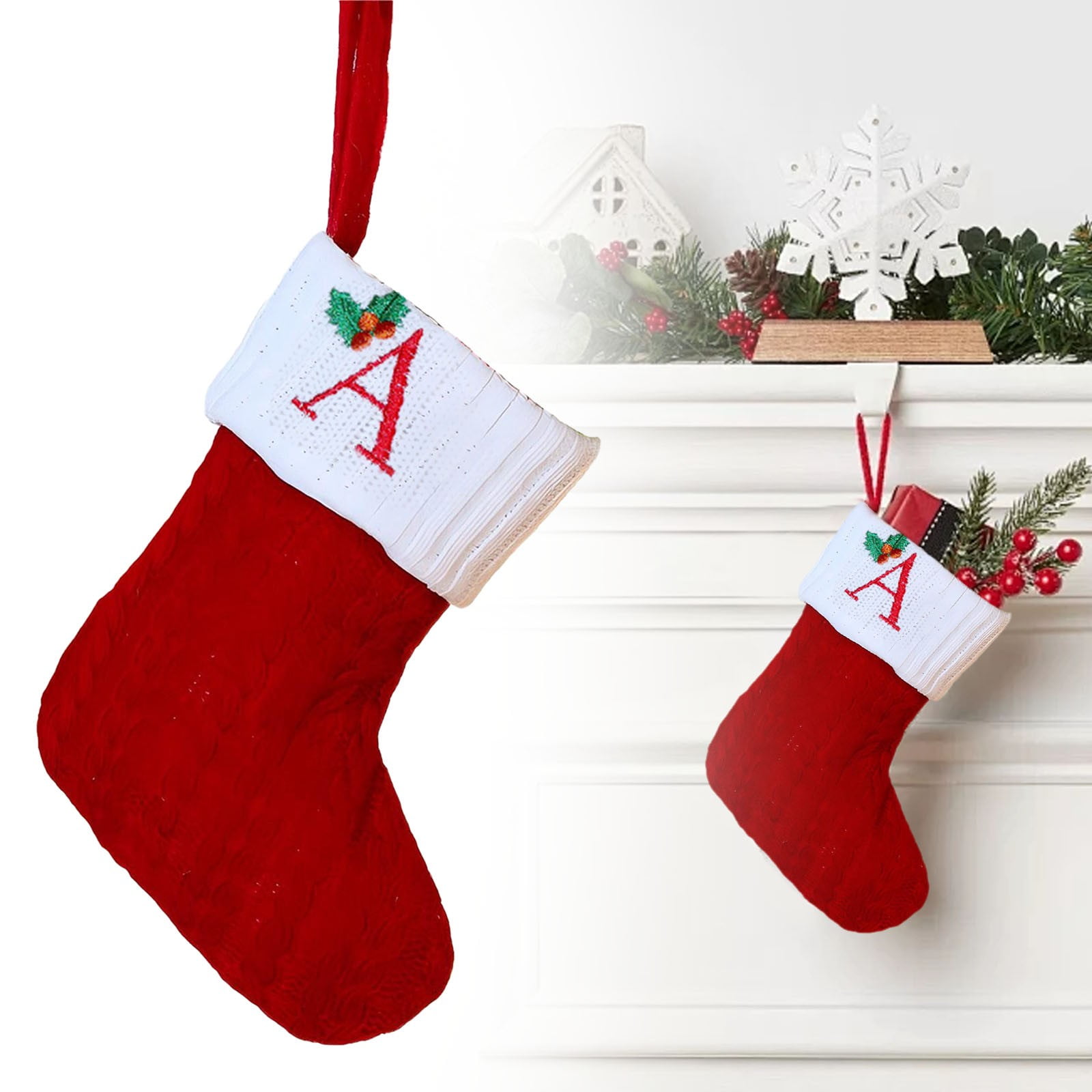 LANpengDZ 8 Inch Red Monogram Christmas Stocking Initial Letter A Cable ...