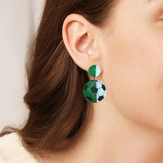 LANpengDZ Green & Red Football Earrings For Women Soccer Drop Earrings ...