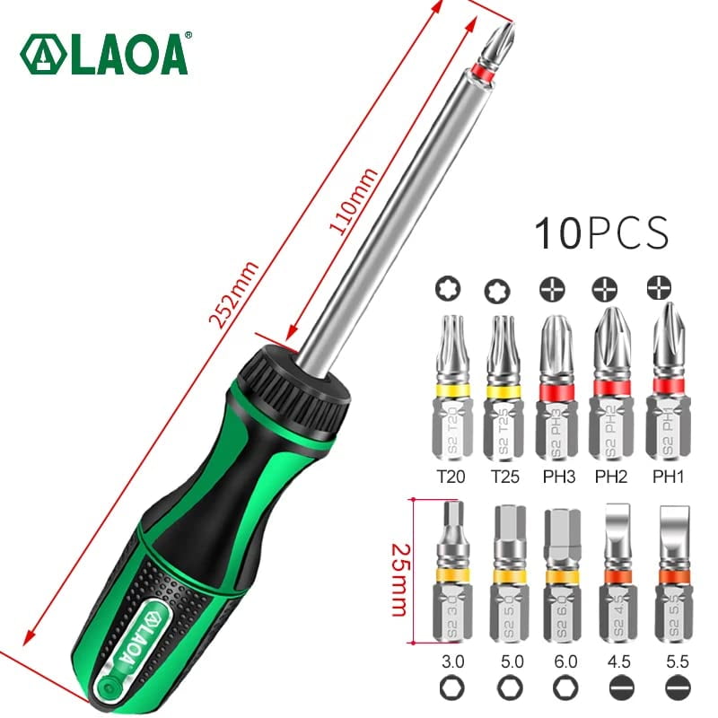 LAOA Ratcheting Multi-Bit 10-in-1 Screwdriver Set with with Phillips ...