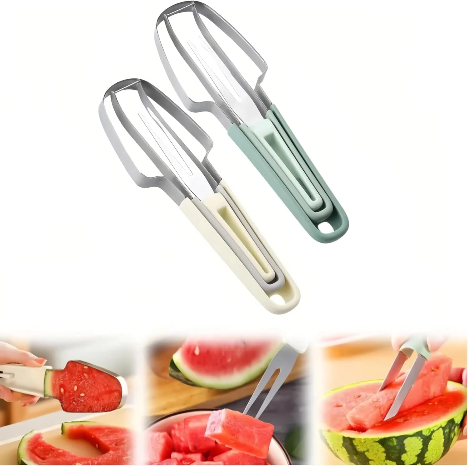 LAOLAO 2pcs 3-In-1 Watermelon Fork Slicer , Stainless Steel Portability ...