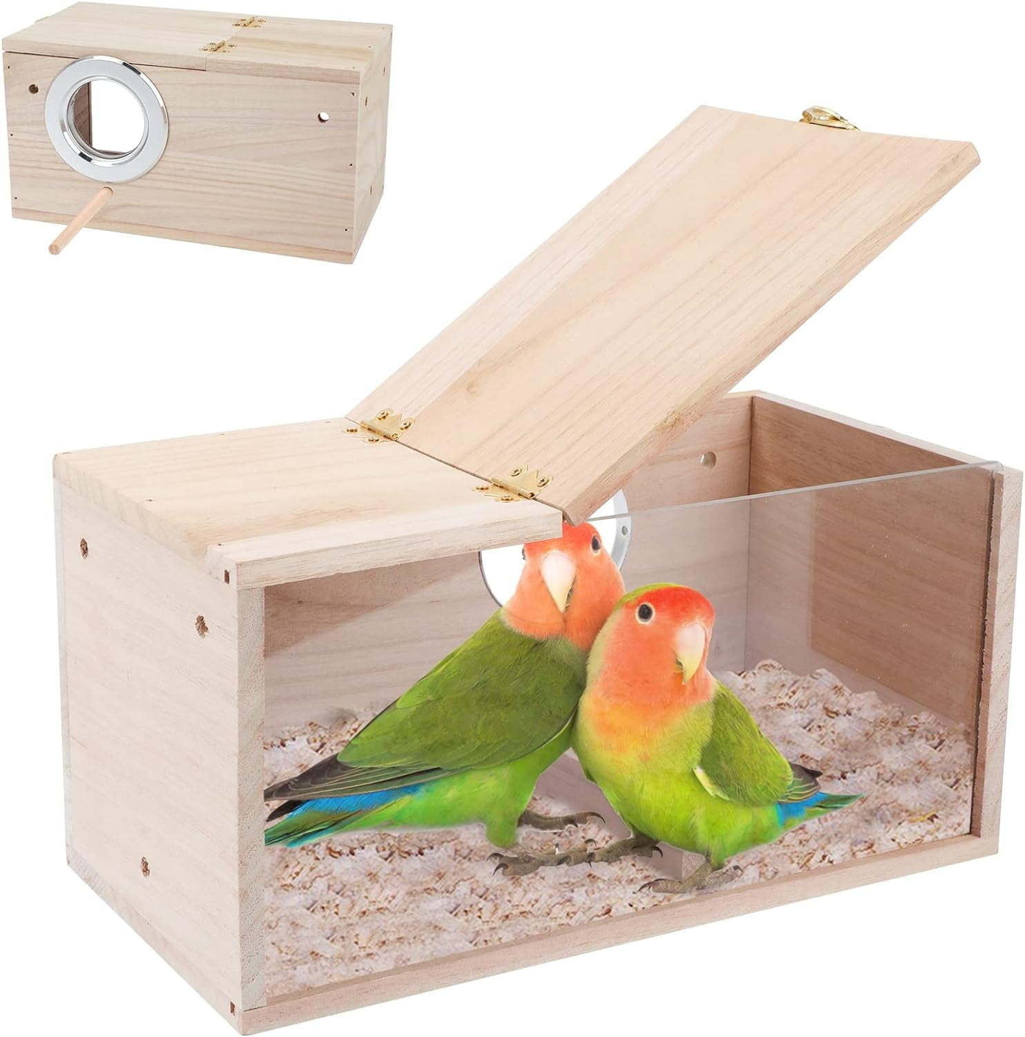 LAOLAO Parakeet Nesting Box Bird House for Cage Natural Wood Breeding ...