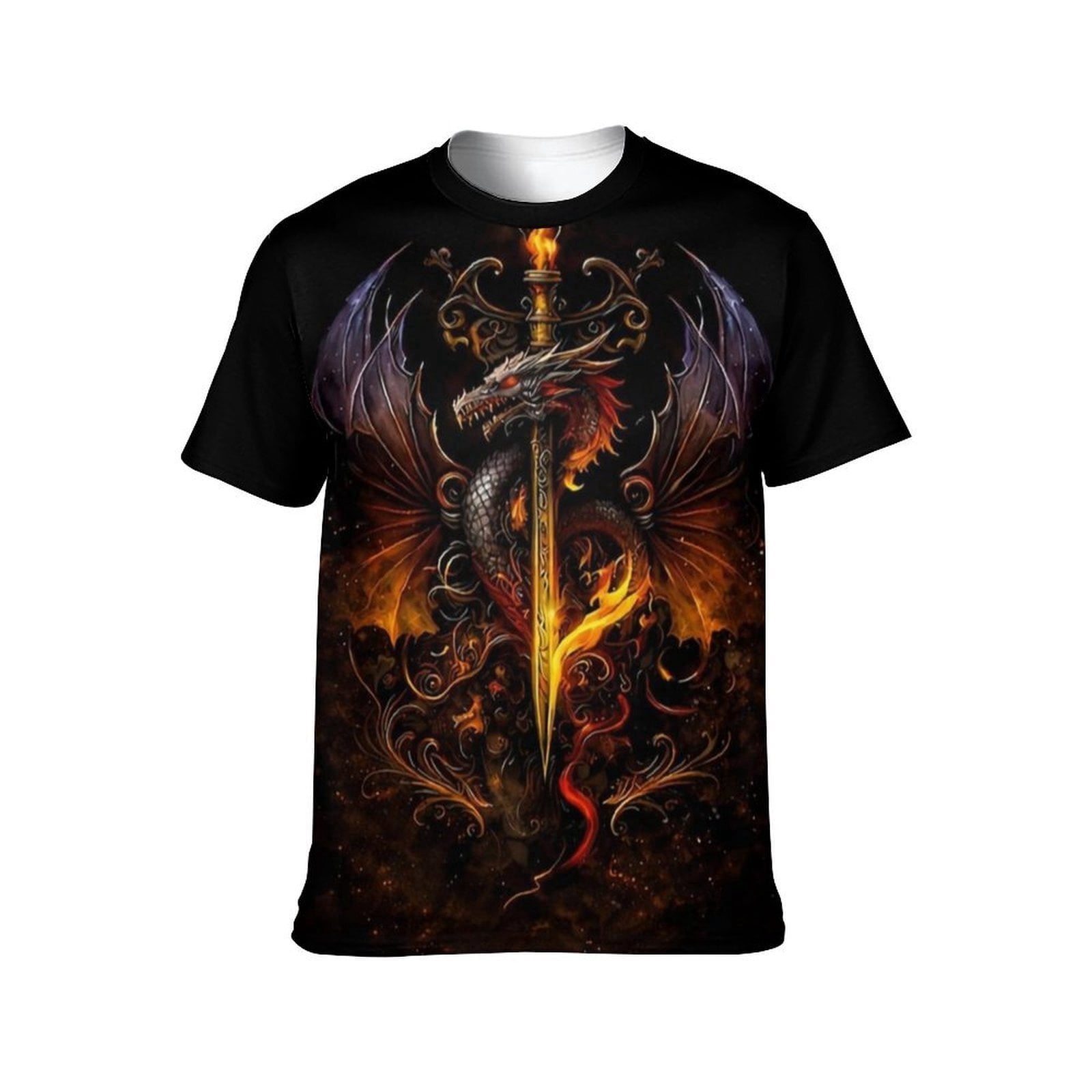 LAOLIUSN Men's Dragon Graphic T-Shirt, Gothic Fantasy Fire Sword Print ...