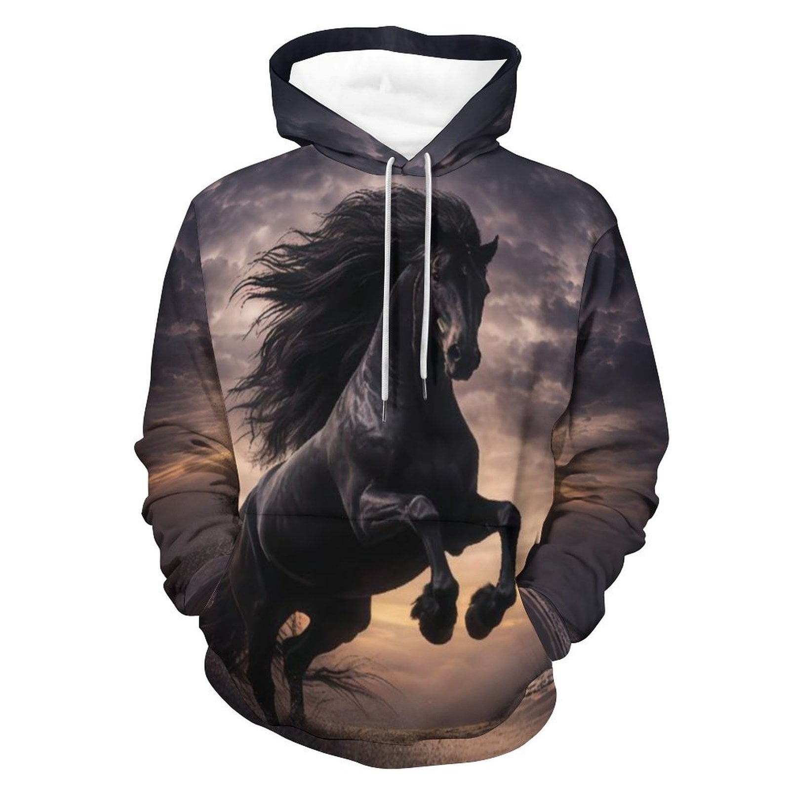 LAOLIUSN Novelty Horse Print Hoodie Animal 3D Pattern Sweatshirt Hooded ...