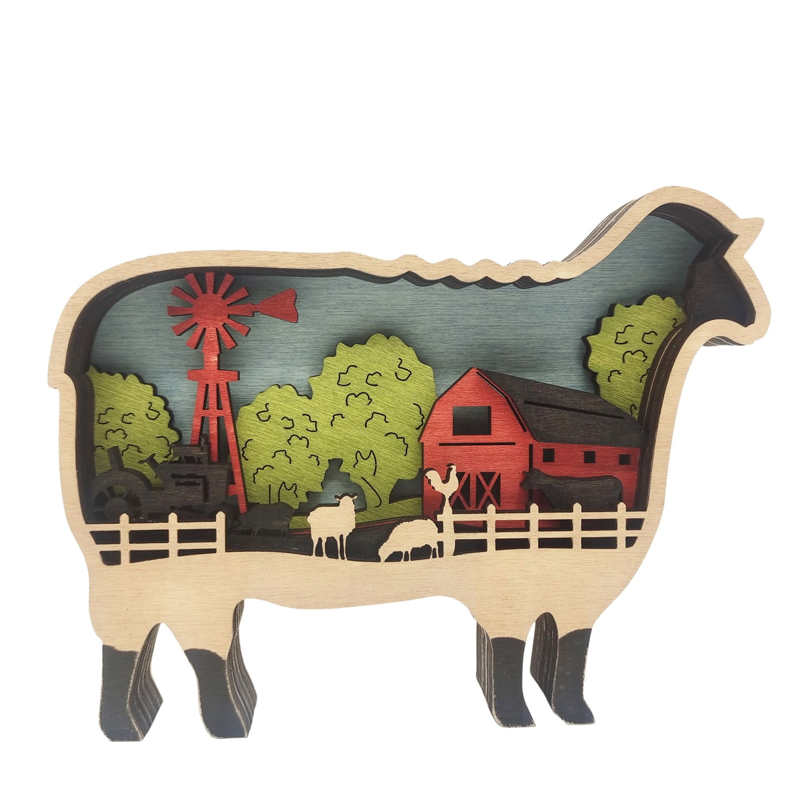 LAOSR Farm Animals Cattle Sheep Pig Wooden Desktop Handicraft Ornaments ...