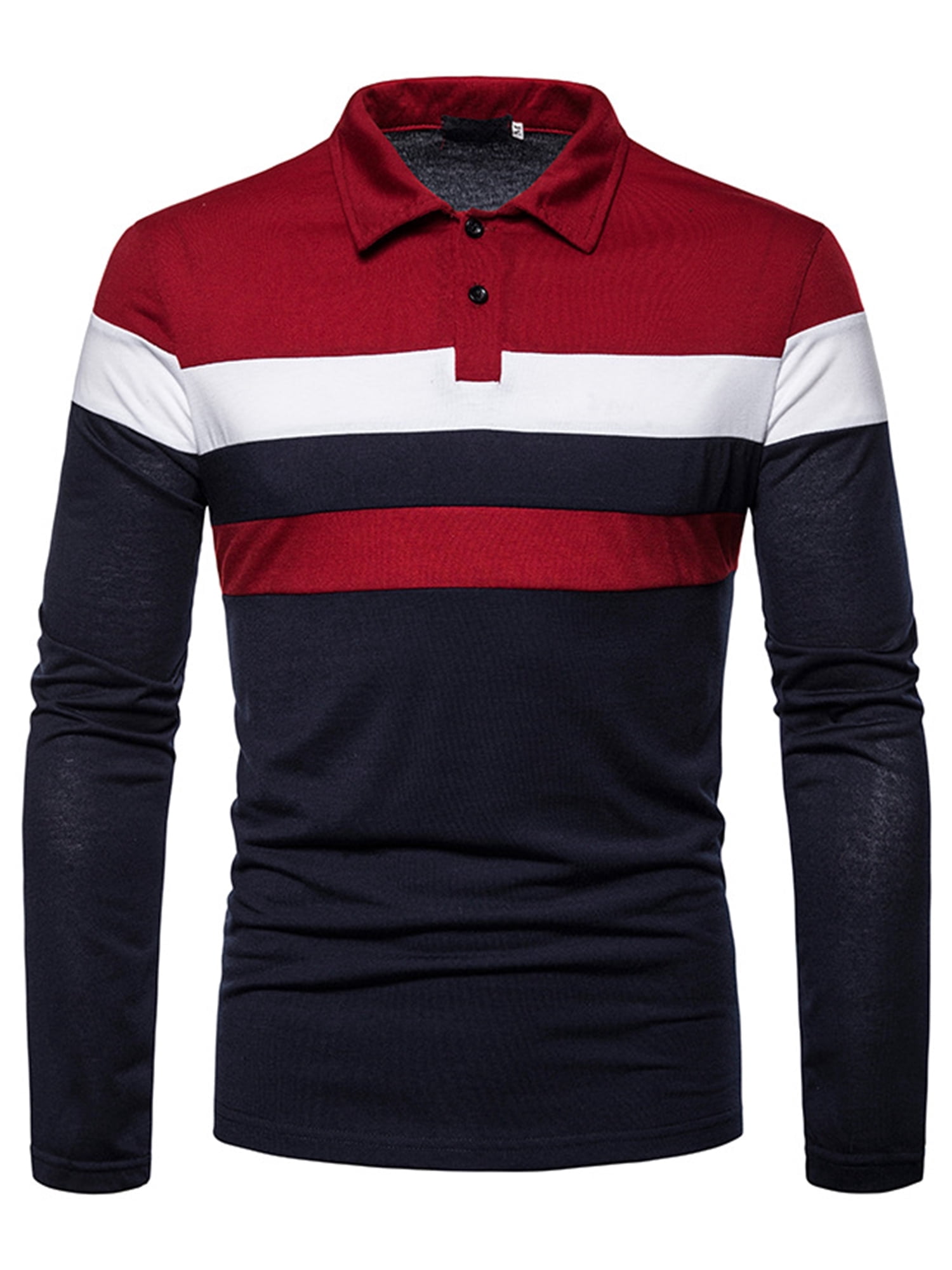 KVMeteor Men's Color Block Lapel Neck Collar Long Sleeve Button Shirt ...