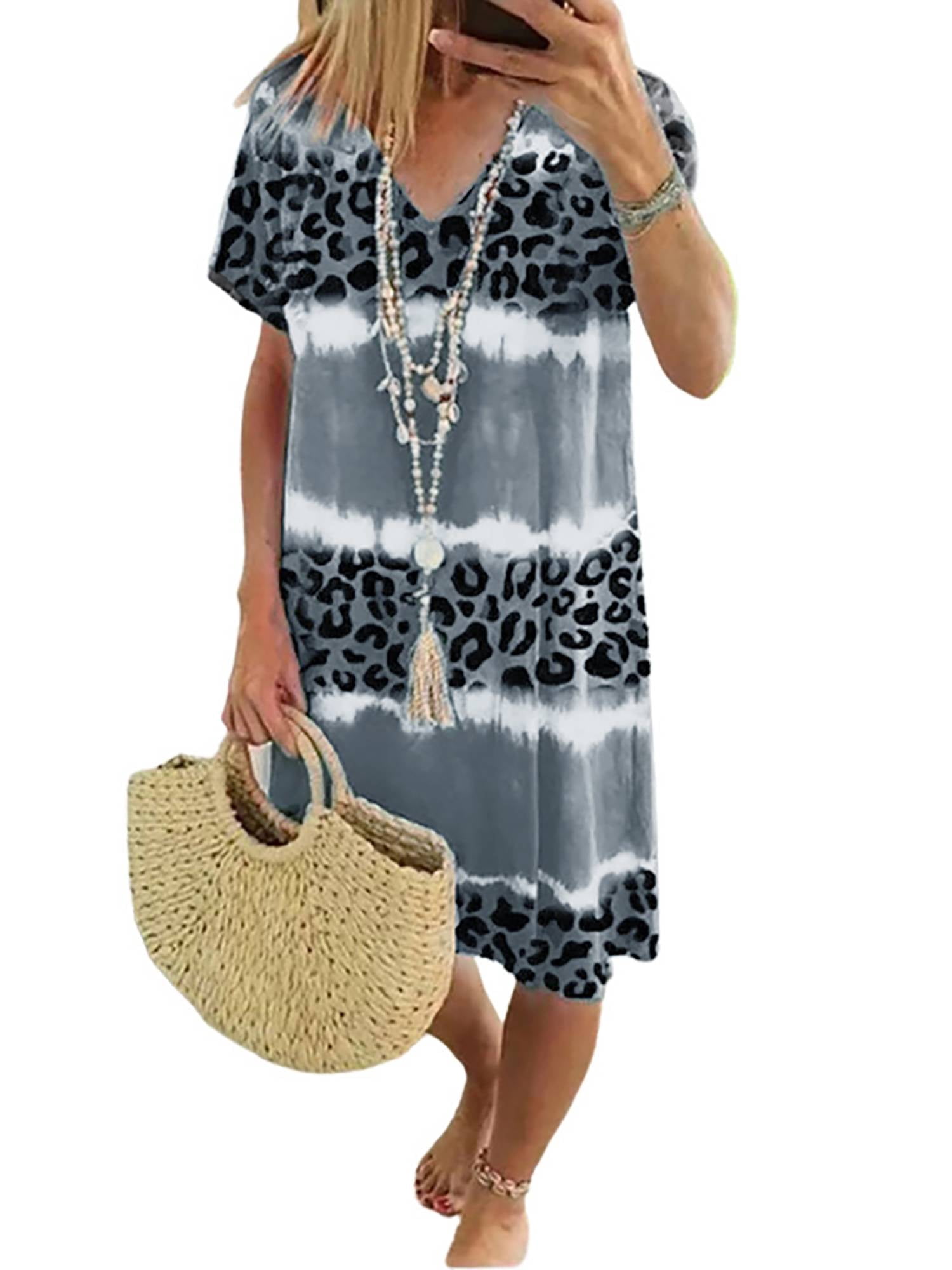 KVMeteor Summer Casual Loose Dress for Women Tie Dyed Leopard Print ...
