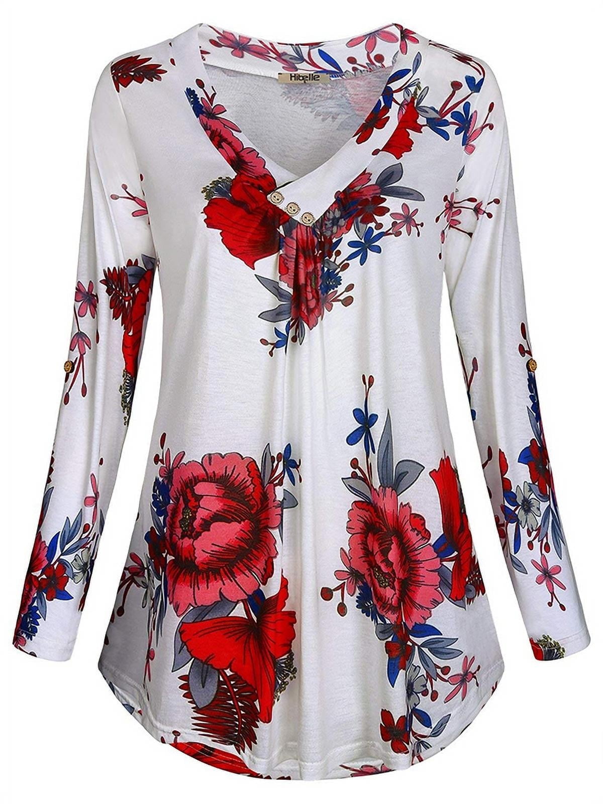 KVMeteor Women's Notch V-Neck Roll-up Long Sleeve Blouse Casual Flowy ...