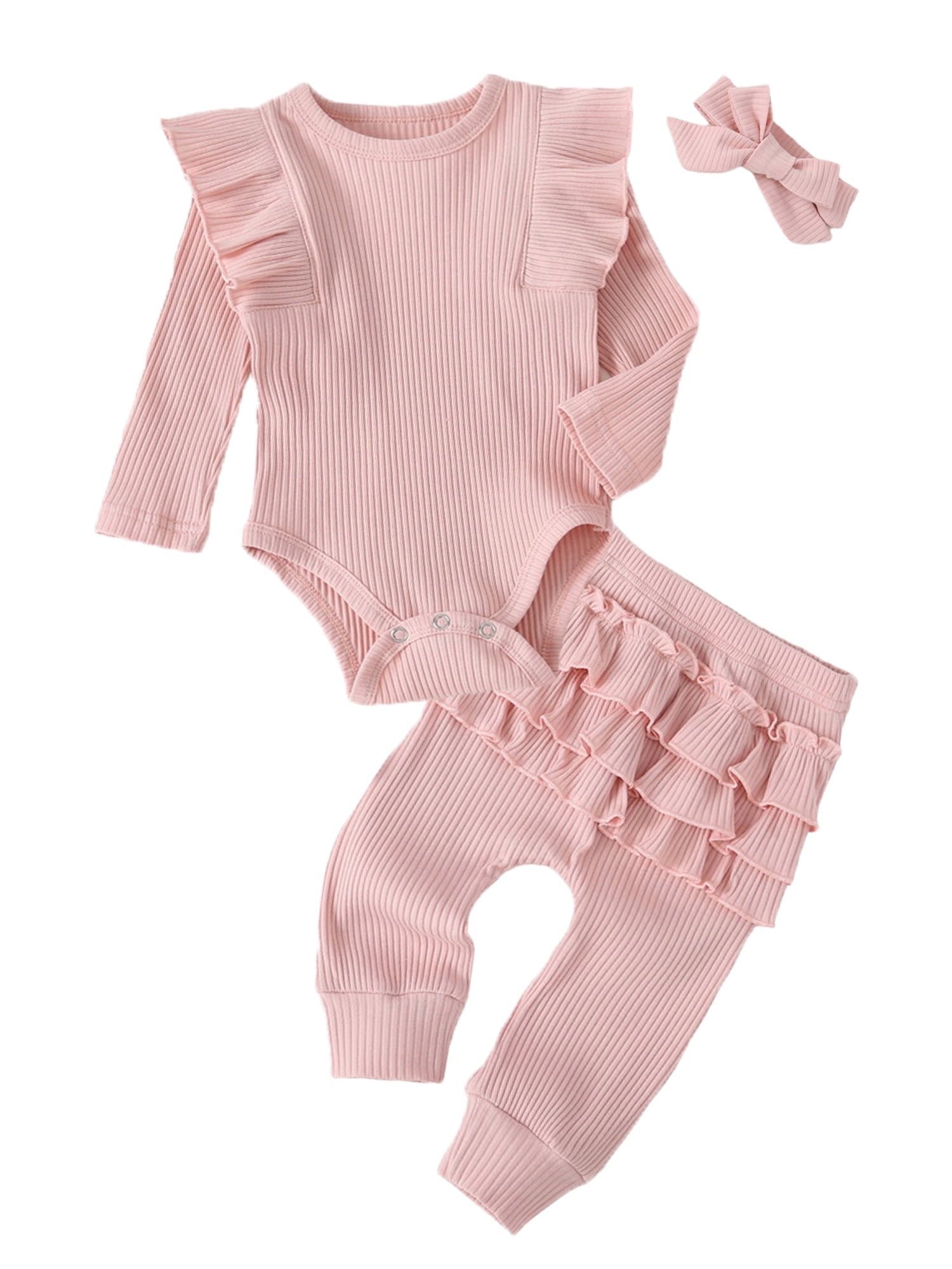LAPAKIDS Newborn Baby Girls Outfits Ribbed Clothes for Infant Girl ...