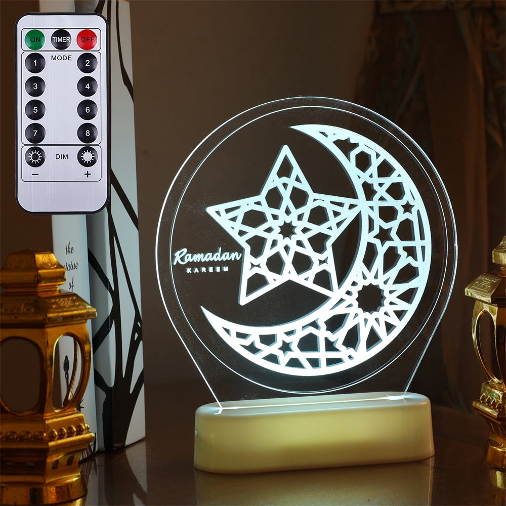 LAPAMAX 3D Illusion Ramadan Mubarak Night Lights, 9 Color Change ...