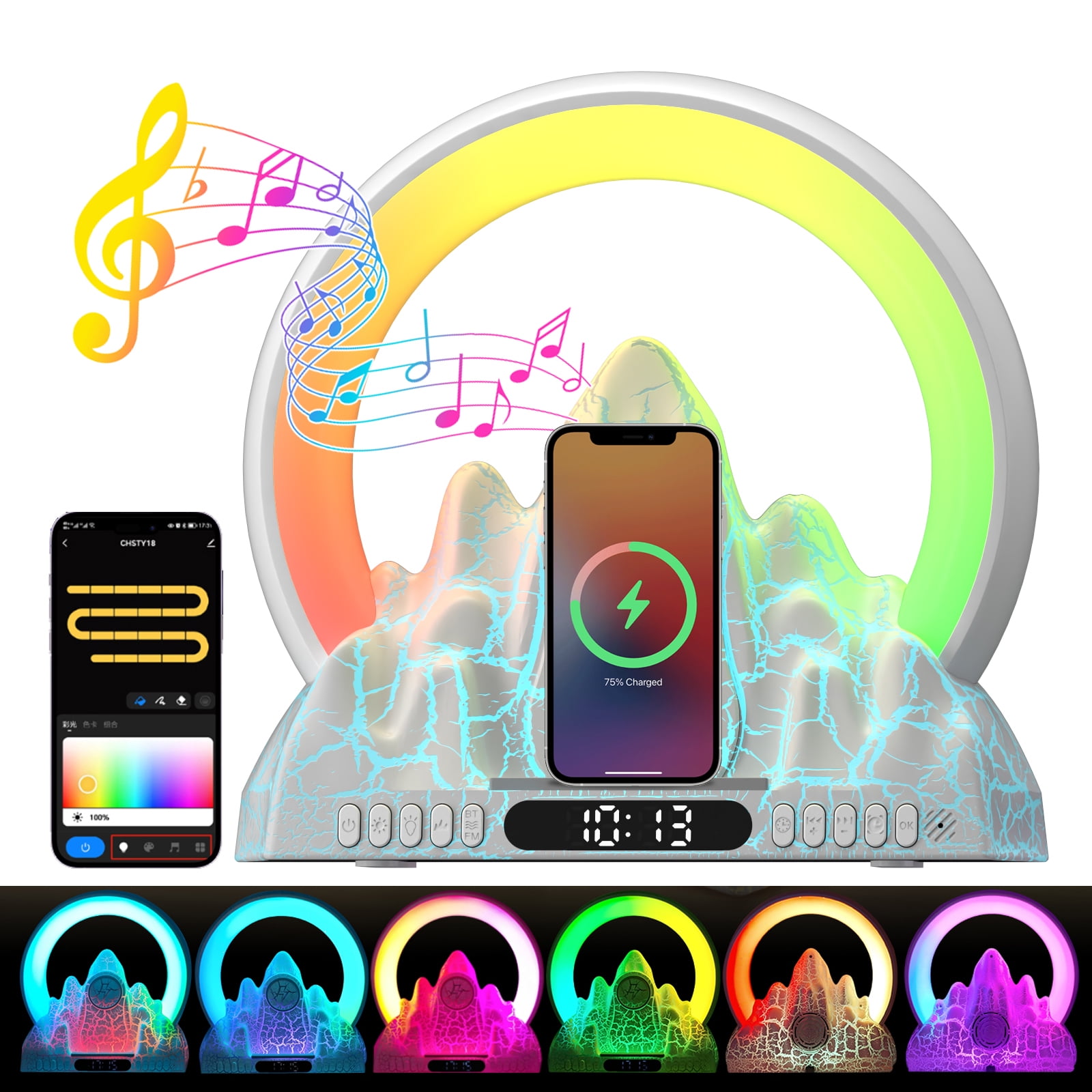 LAPAMAX Alarm Clock,RGB Dynamic Volcano Atmosphere Night Light with 15W ...