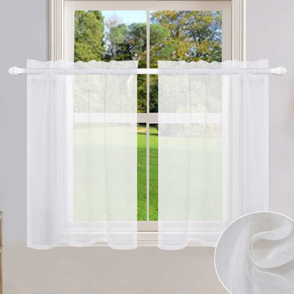LAPAMAX Short Window Curtains Set for Kitchen Living Room 2 Panels Rod ...