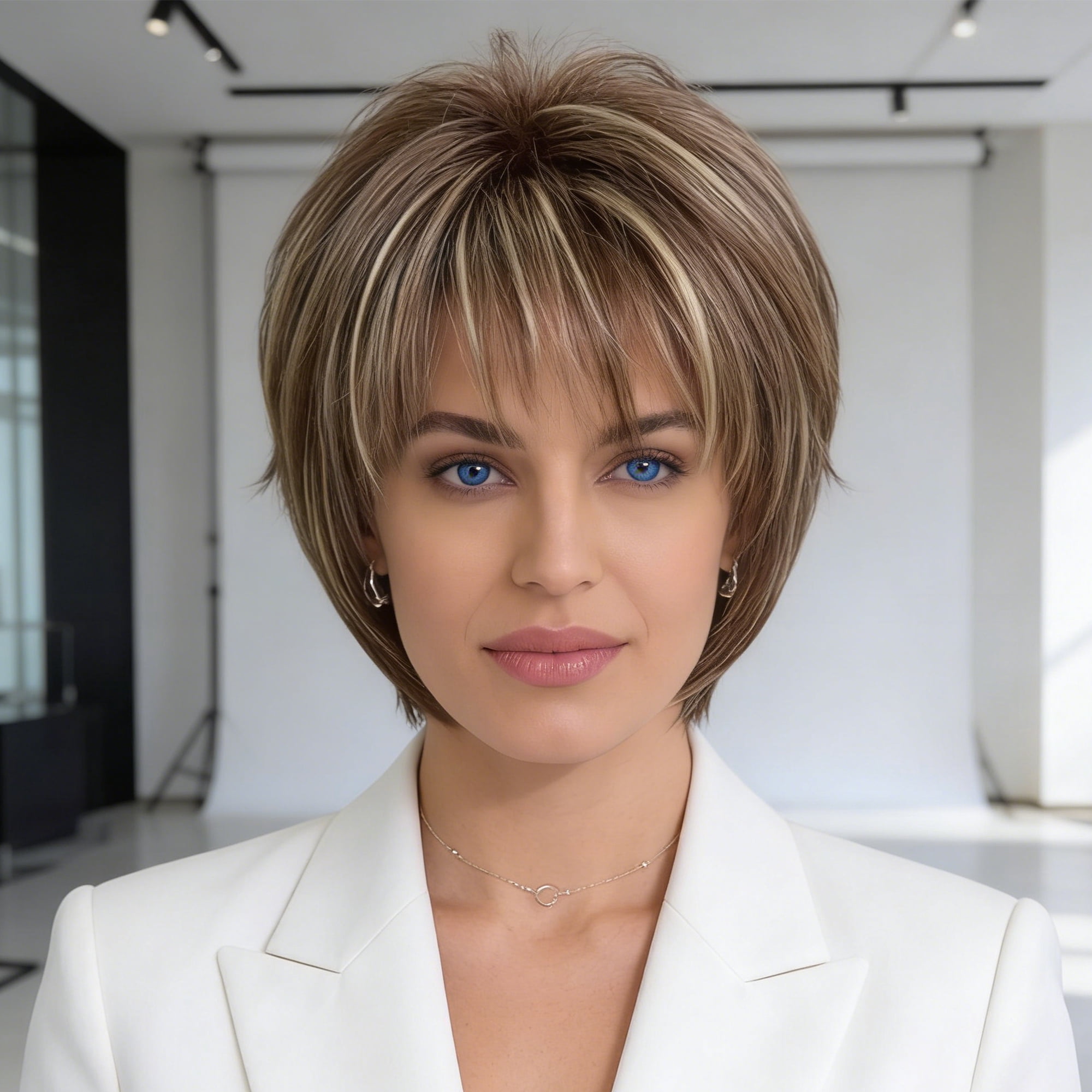 LAPTOM MAX Short Brown Pixie Cut Wigs for Women with Bang, Short Human ...