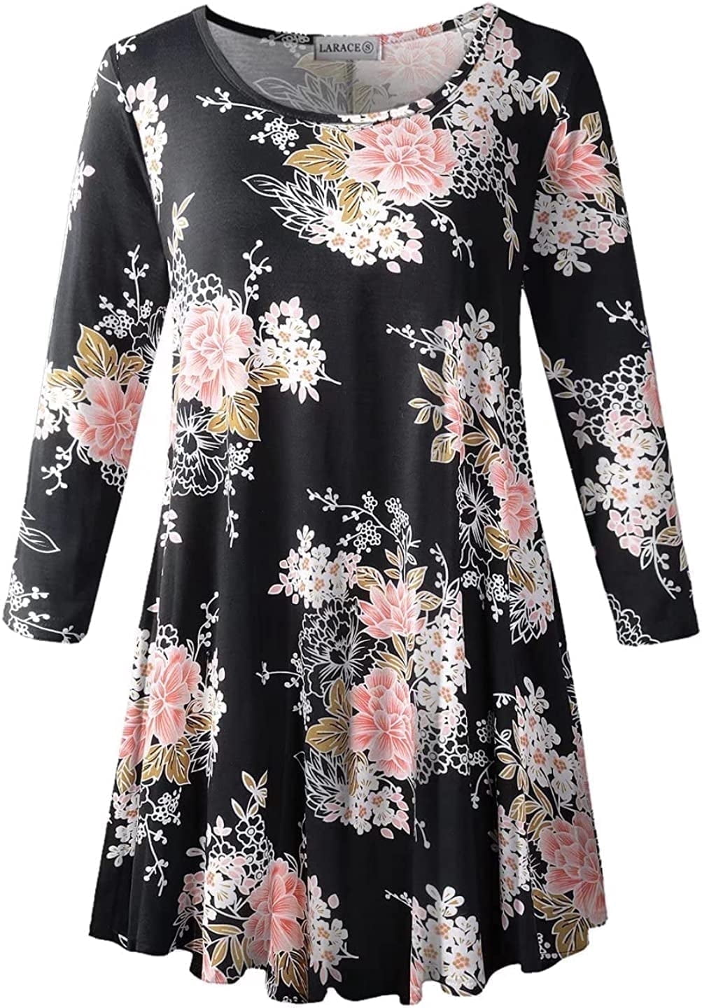 Larace, 3/4 Sleeve Shirts for Women Plus Size Tunic, 3X, Flare Fit ...