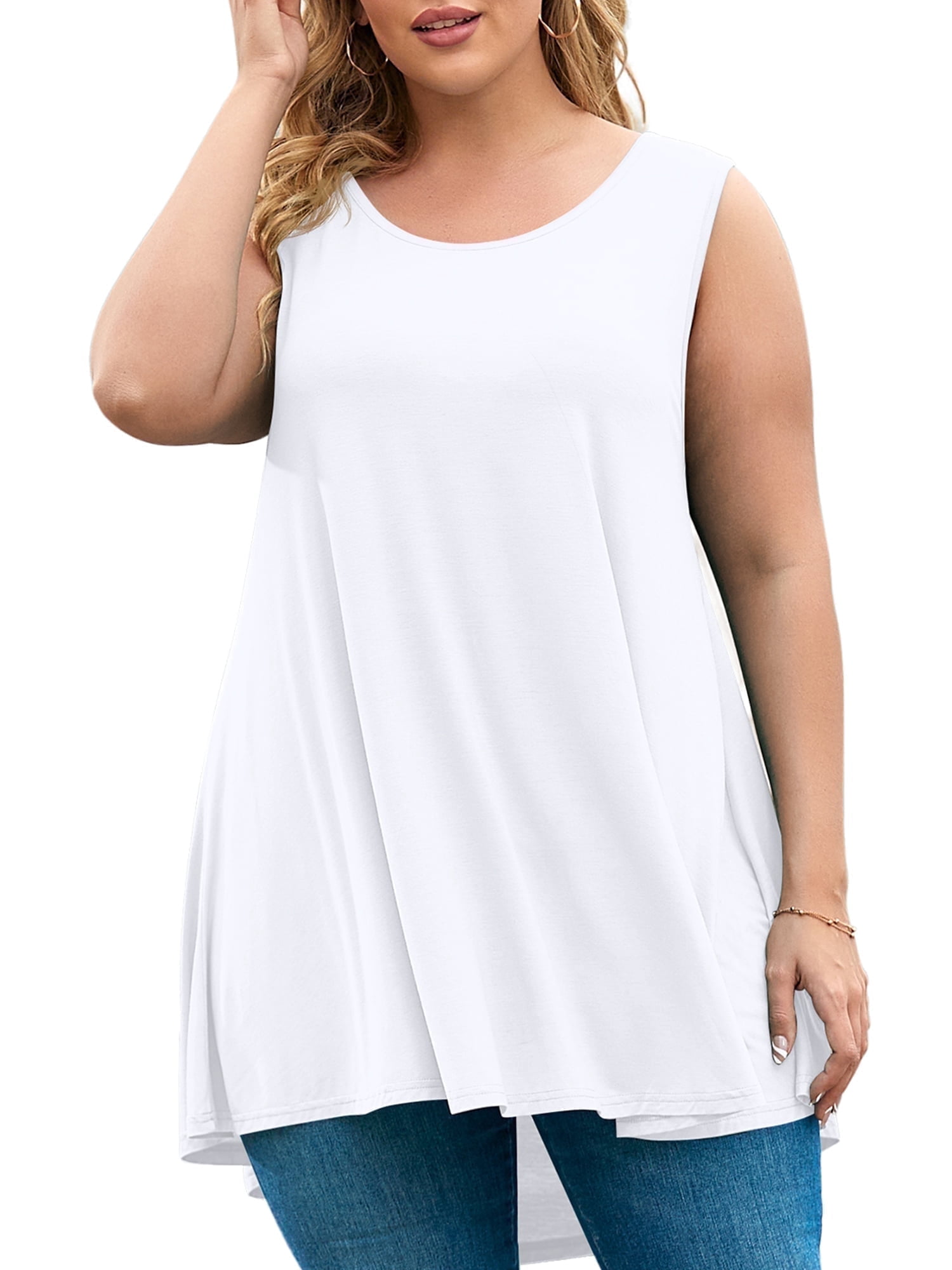 LARACE Plus Size Sleeveless Solid Long Tunic Tank Tops, Summer Casual ...