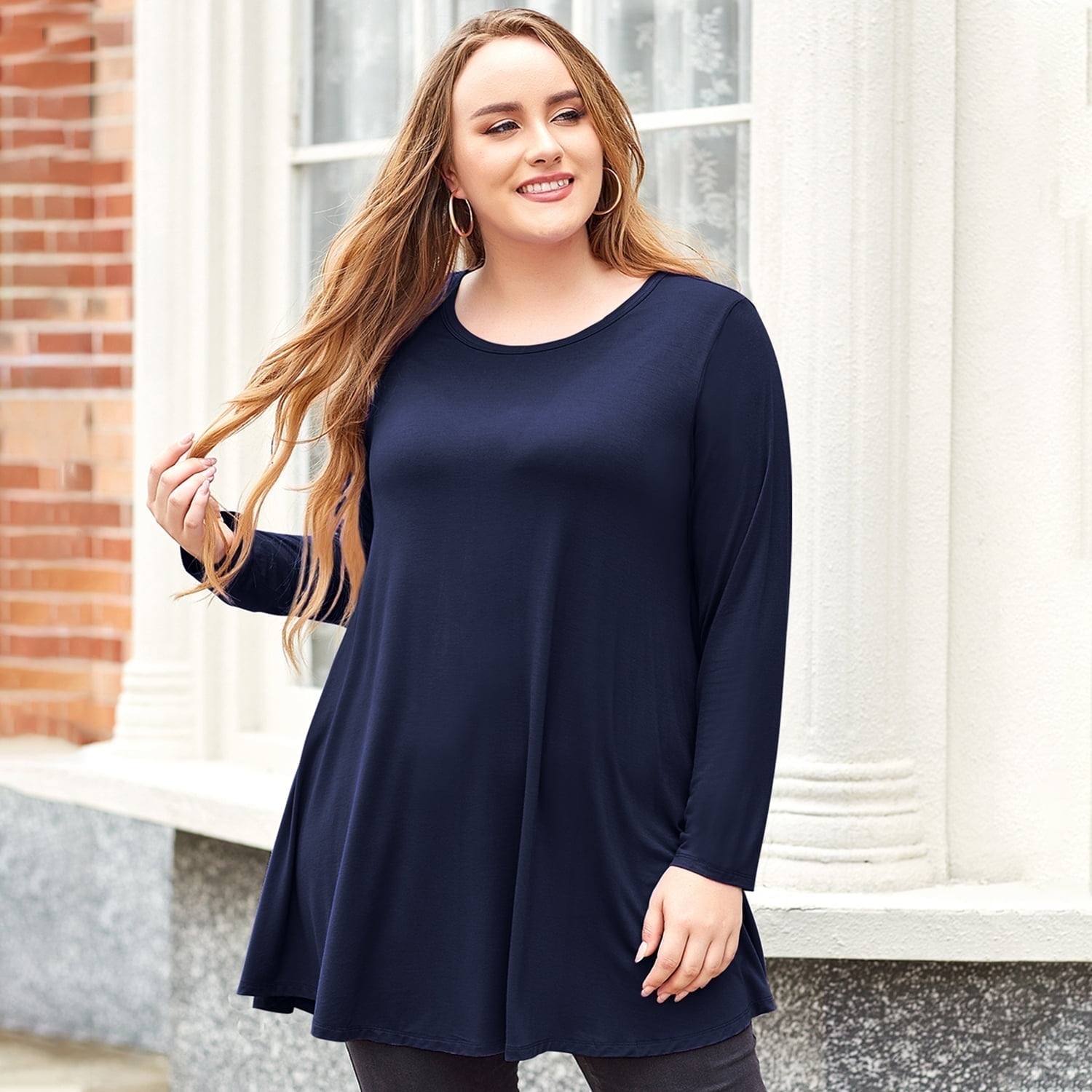 Larace Plus Size Tunic Tops, Long Sleeve Shirts, Flowy Loose Fit, Rayon ...