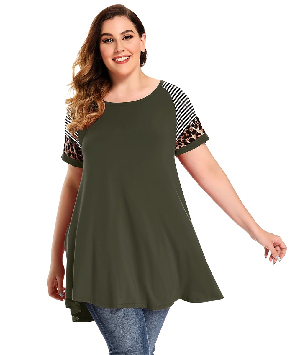 LARACE Plus Size Tunic Tops for Women Pleated Flowy Short Sleeve Shirts ...