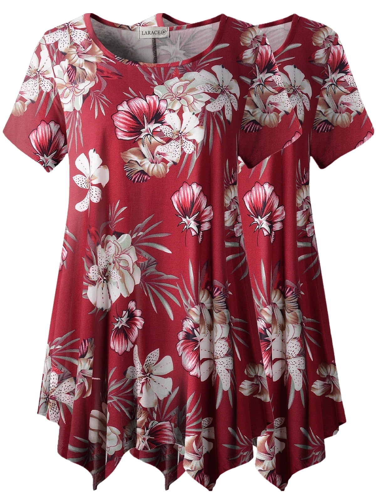 LARACE Plus Size Tunics Tops for Womens Crewneck Short Sleeve Blouse T ...