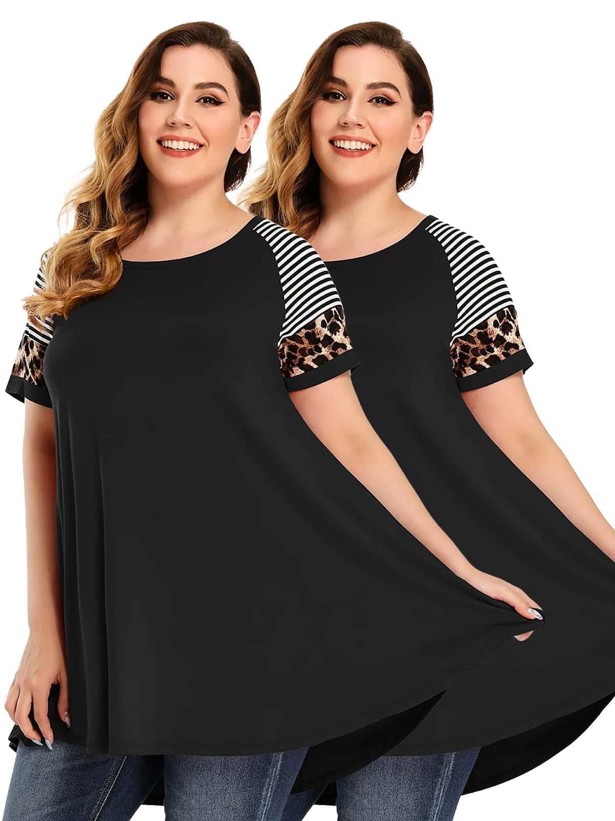 LARACE Plus Size Tunics Tops for Womens Crewneck Short Sleeve Blouse T ...