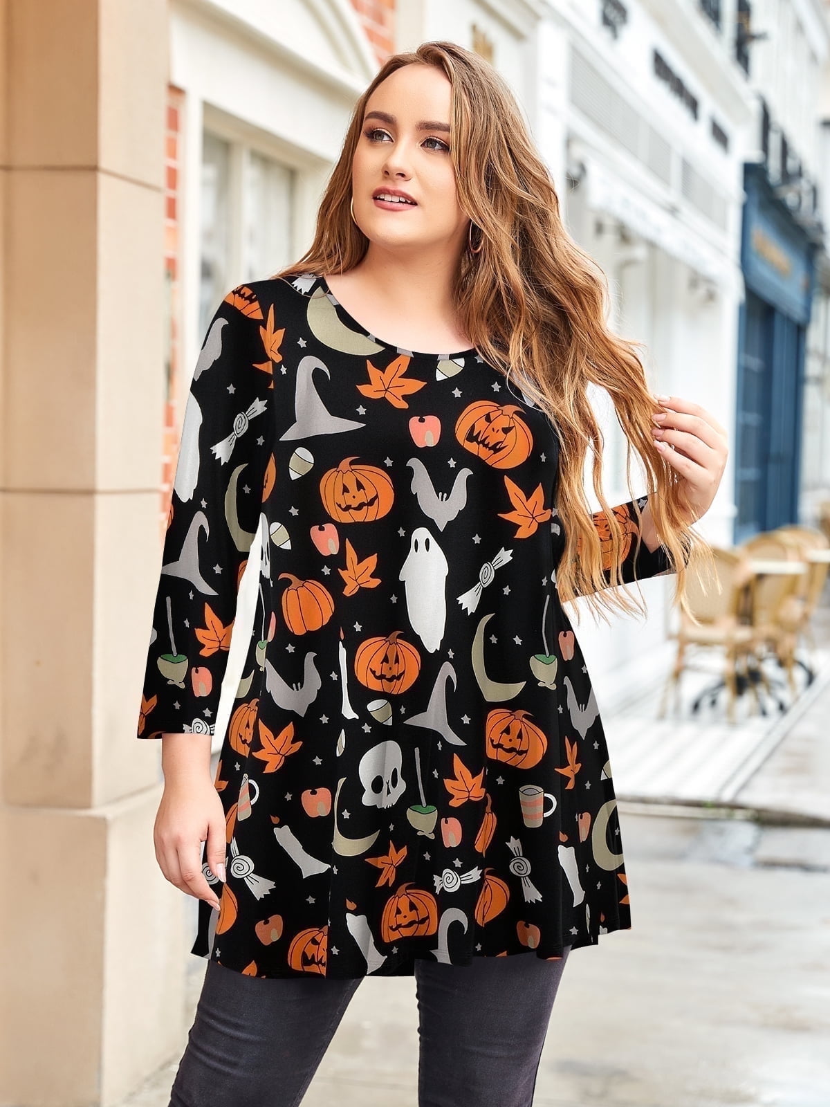 LARACE Plus Size Women's Halloween Tunic 3/4 Sleeve Clothes Swing ...
