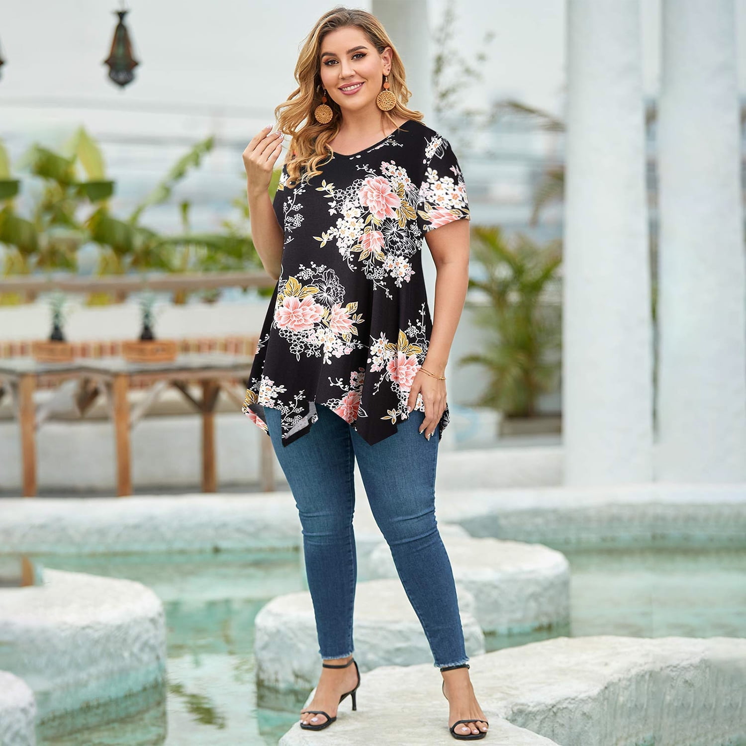 LARACE Super Soft Plus Size XL Tunic Tops for Women, Short Sleeve V ...