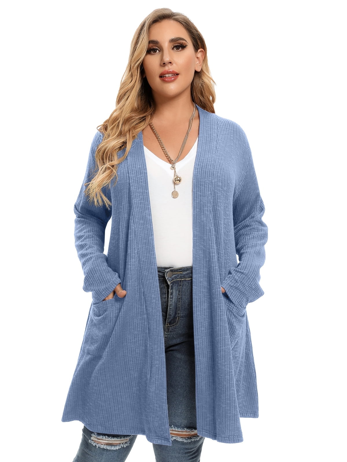 LARACE Women's Warm Lightweight Open Front Long Sleeve Cardigan, Sky ...