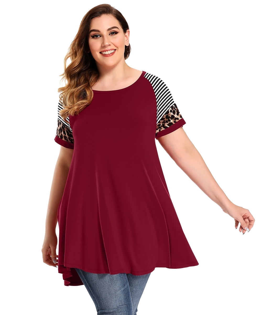 LARACE Womens Plus Size Casual Tops Crewneck Short Sleeve Shirt Blouses ...