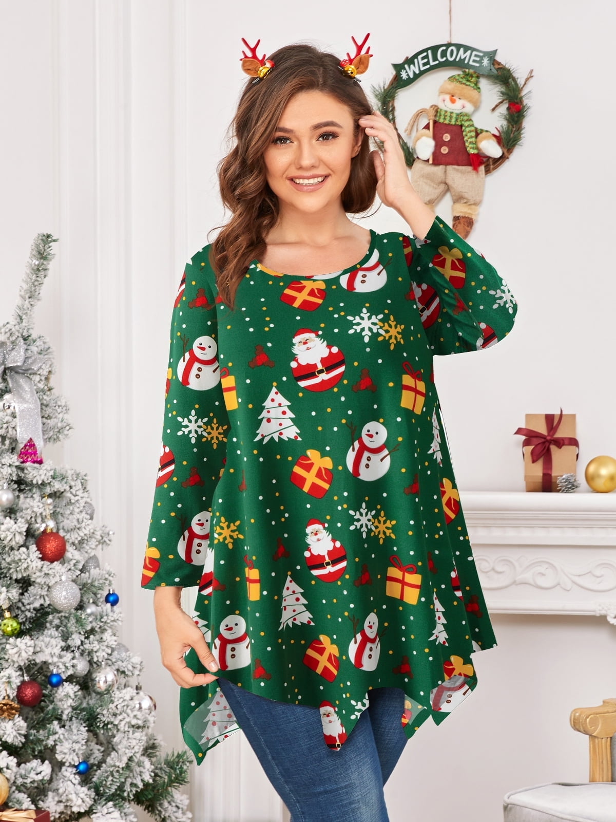 LARACE Womens Plus Size Halloween Tunic Top Long 3/4 Roll Sleeve Shirts ...