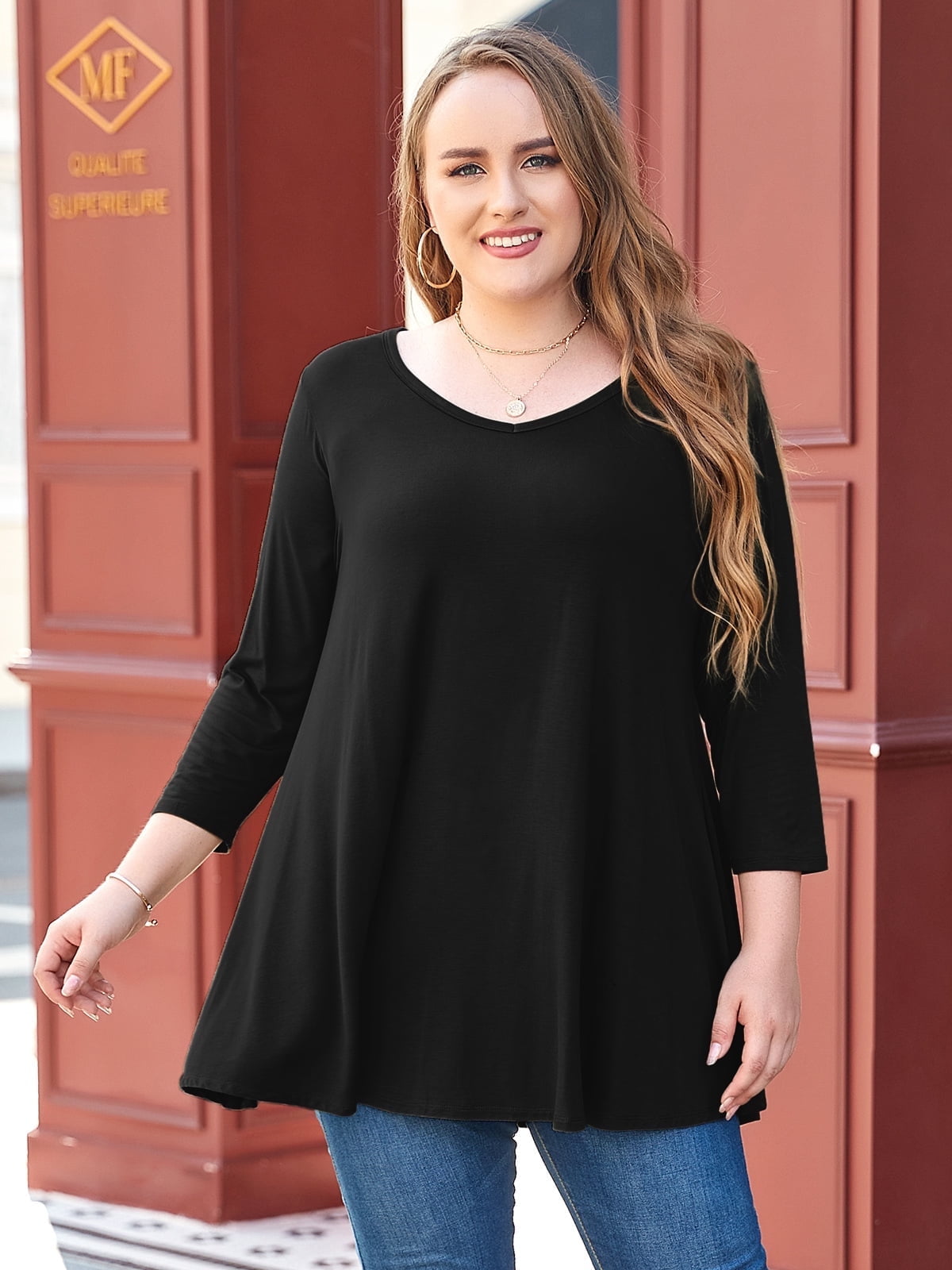 LARACE Womens Tunic Tops 3/4 Sleeve Plus Size Loose Fit Tunics Dressy ...