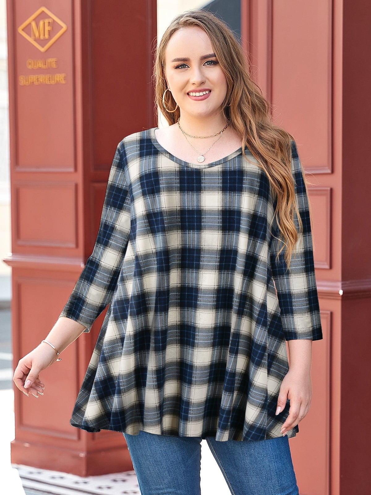 LARACE Womens Tunic Tops 3/4 Sleeve Plus Size Loose Fit Tunics Dressy ...