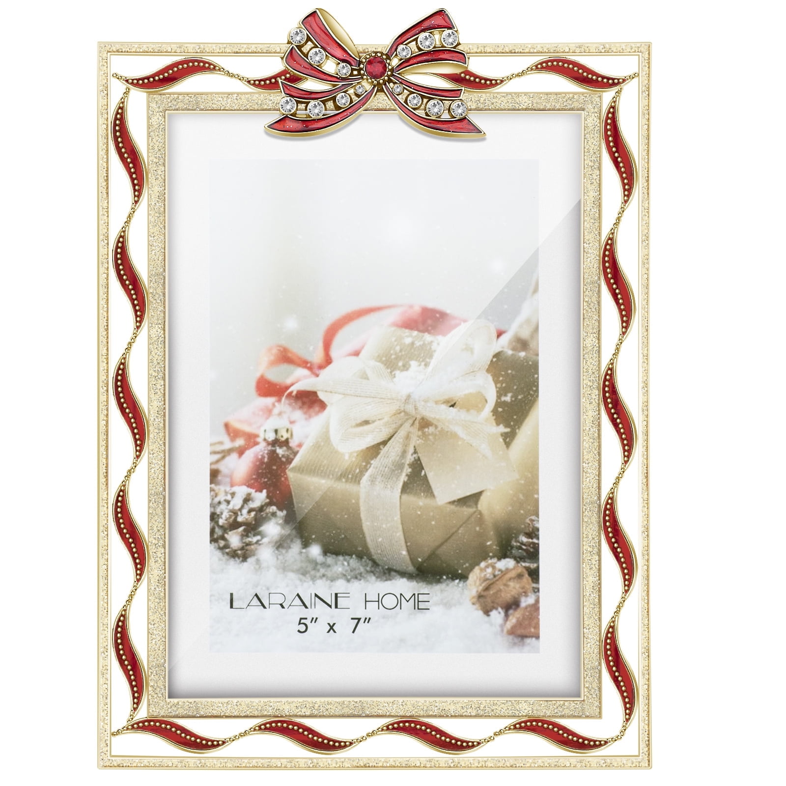 LARAINE Picture Photo Frame 5x7 Metal Ribbon Bow Rhinestones High ...