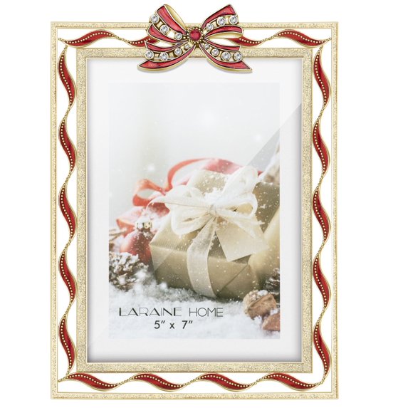 LARAINE Picture Photo Frame 5x7 Metal Ribbon Bow Rhinestones High ...