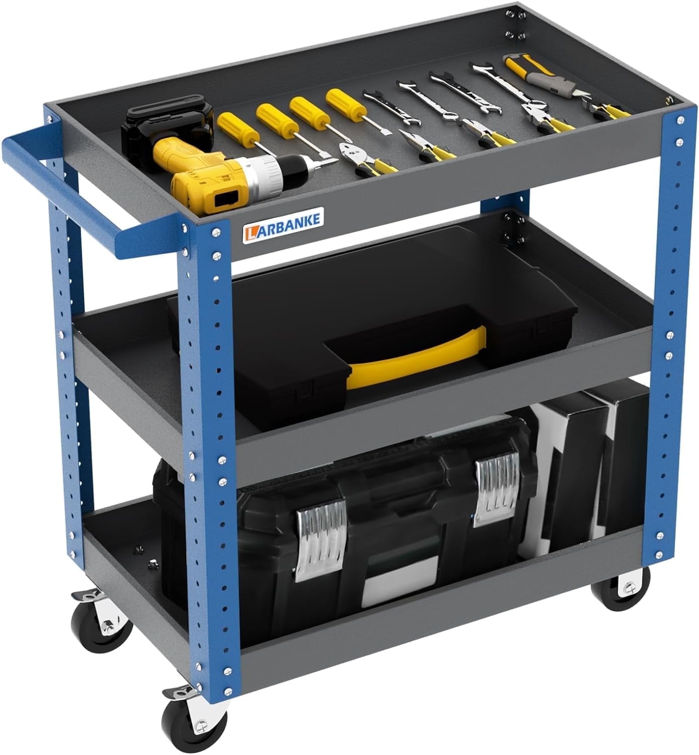 LARBANKE Tool Cart, 3 Tier Rolling Tool Cart with Wheels, 500 lbs Load ...